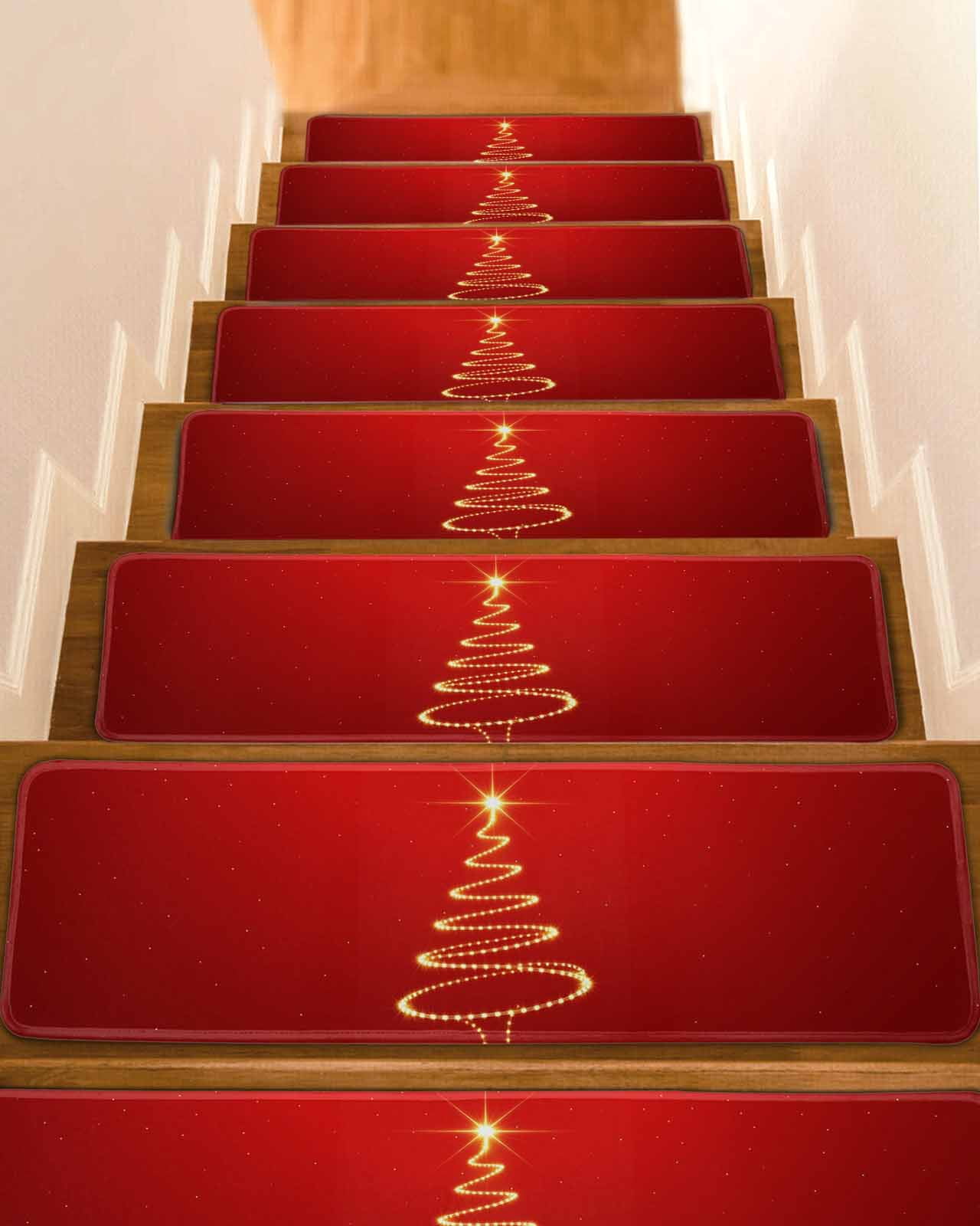 Red Christmas Tree Stair Treads for Wooden Steps Indoor Runner Rug ...