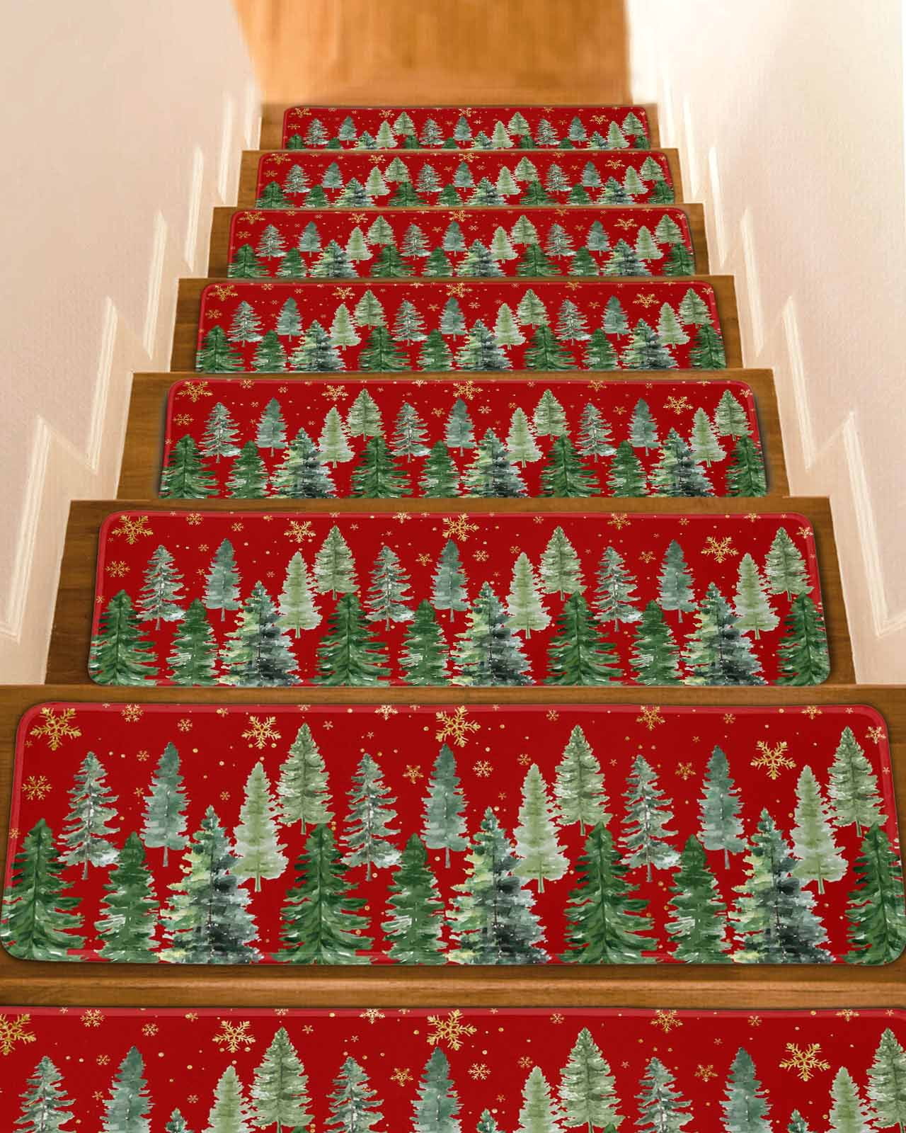 Red Christmas Tree Stair Treads for Wooden Steps Indoor Runner Rug ...