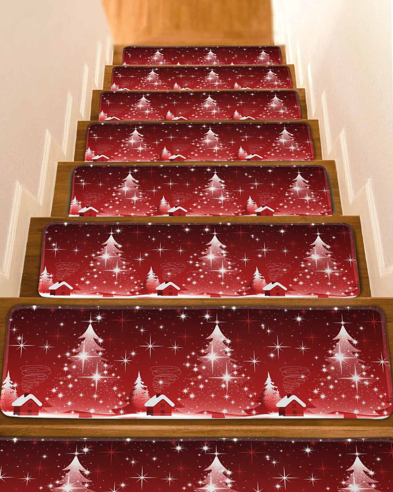 Red Christmas Tree Stair Treads for Wooden Steps Indoor Runner Rug ...