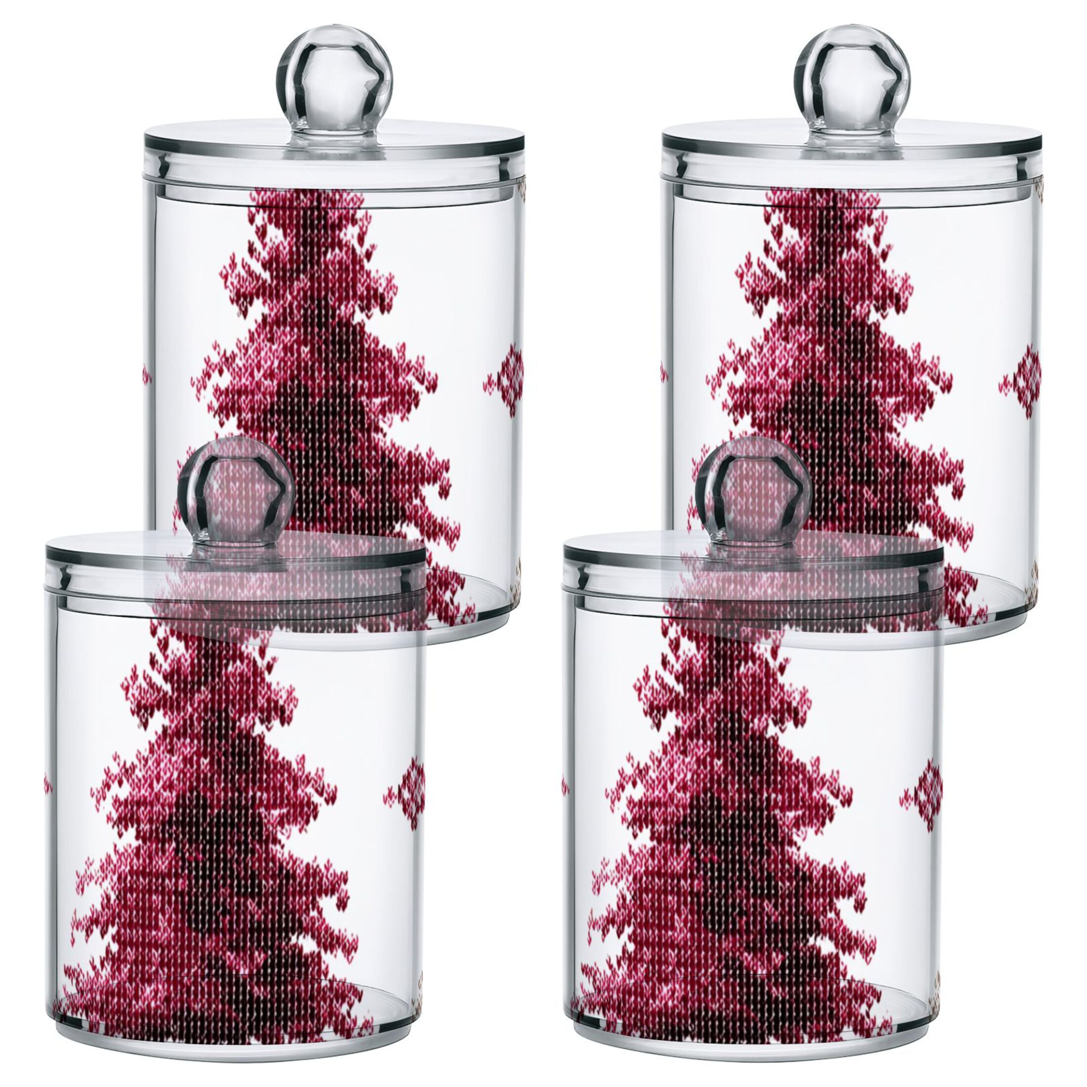 Red Christmas Tree Vintage Translucent Plastic Cans Storage Canisters ...