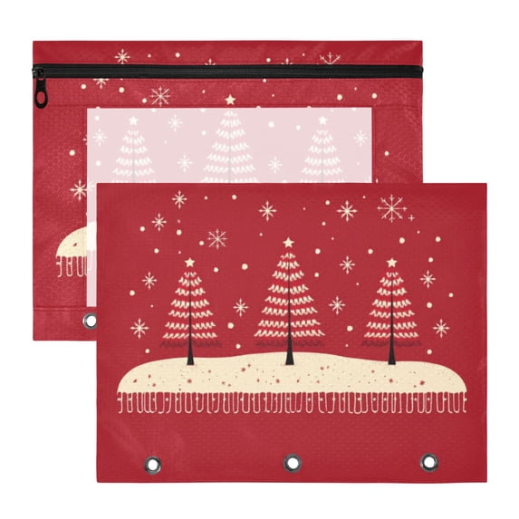 Red Christmas Trees 3-Ring Binder Pouches A4 Size Zipper Pocket File ...