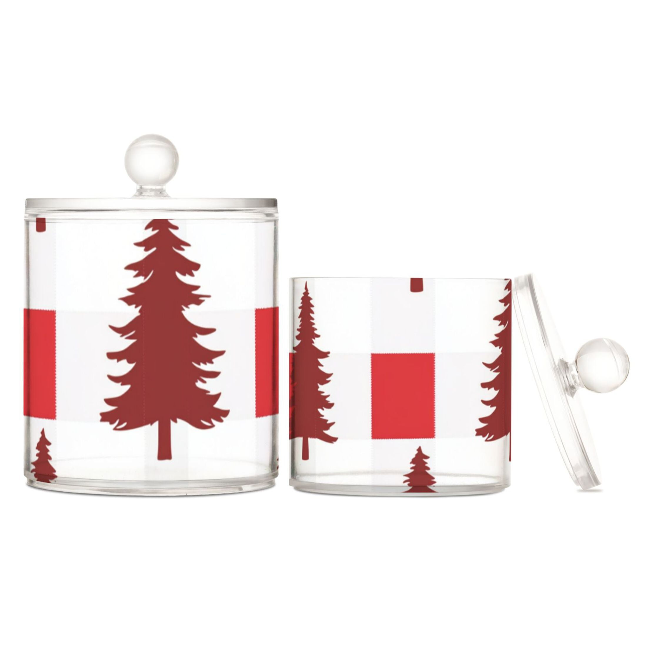 Red Christmas Trees Plaids Translucent Plastic Cans Storage Canisters ...