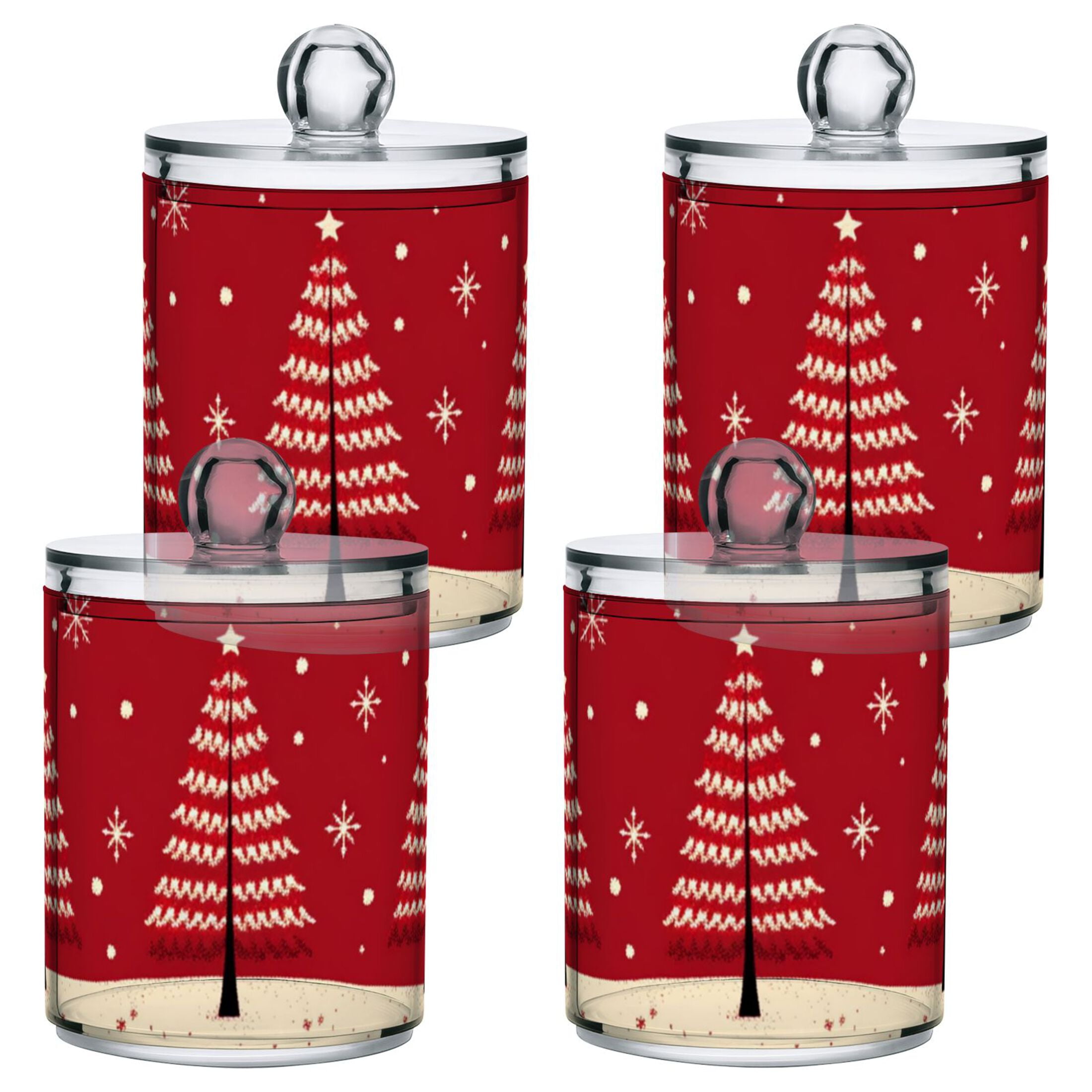Red Christmas Trees Translucent Plastic Cans Storage Canisters with Lid ...