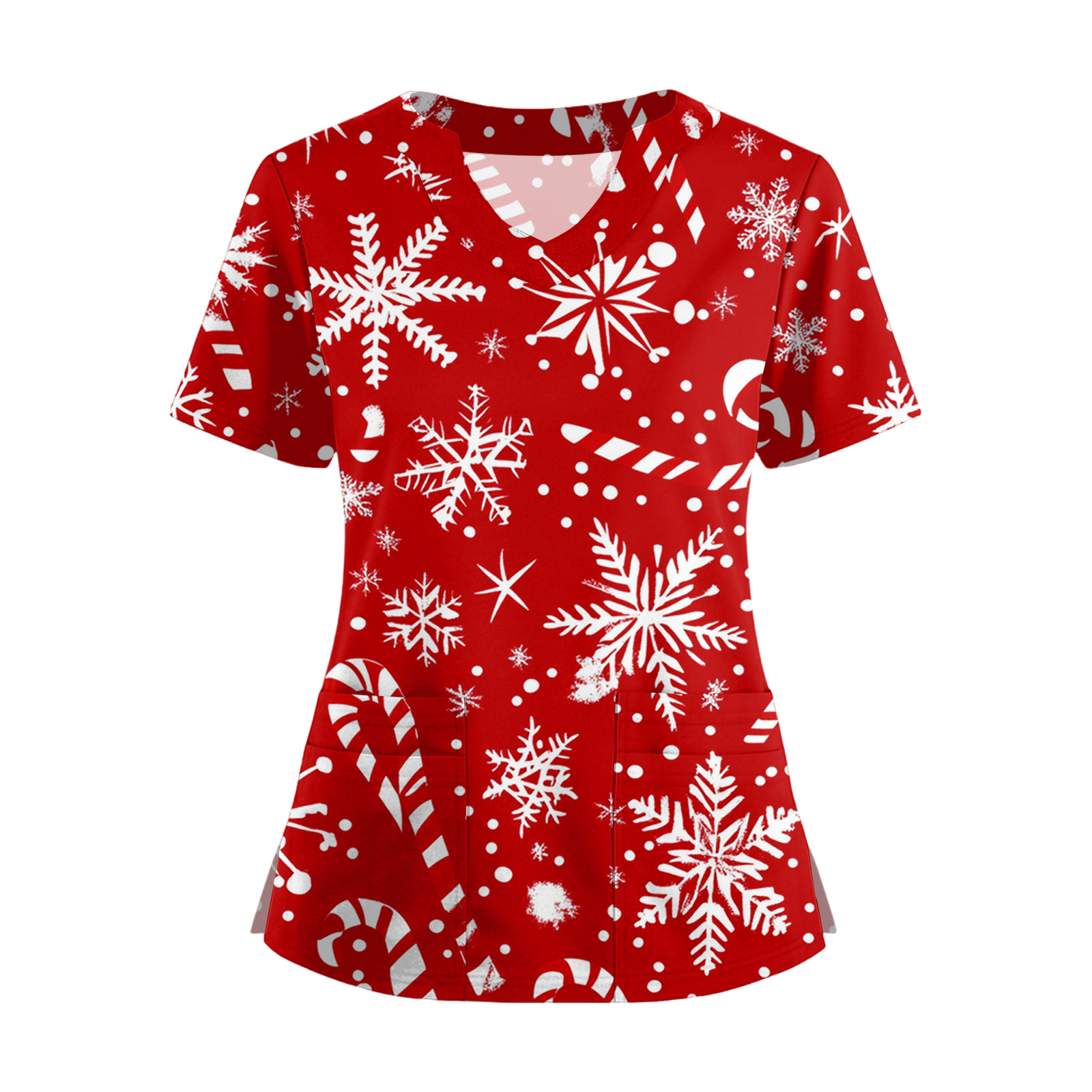 Red Christmas Tunic Women'S Cute Christmas Print Care Smock V-Neck ...