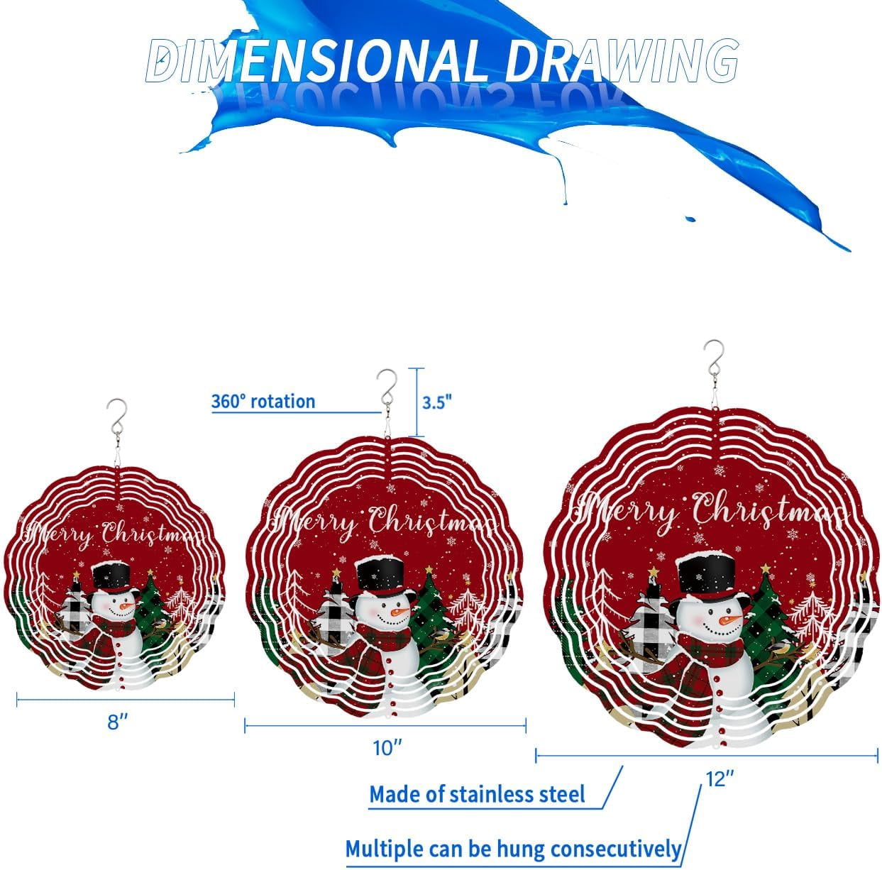 Red Christmas Wind Spinners For Yard And Garden, 3D Stainless Steel ...