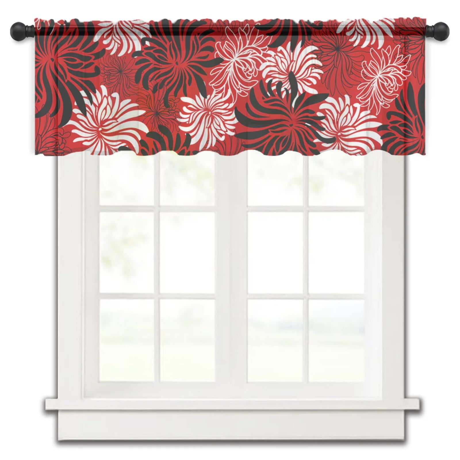 Red Chrysanthemum Texture Retro Rod Pocket Short Curtain Half-Curtain ...