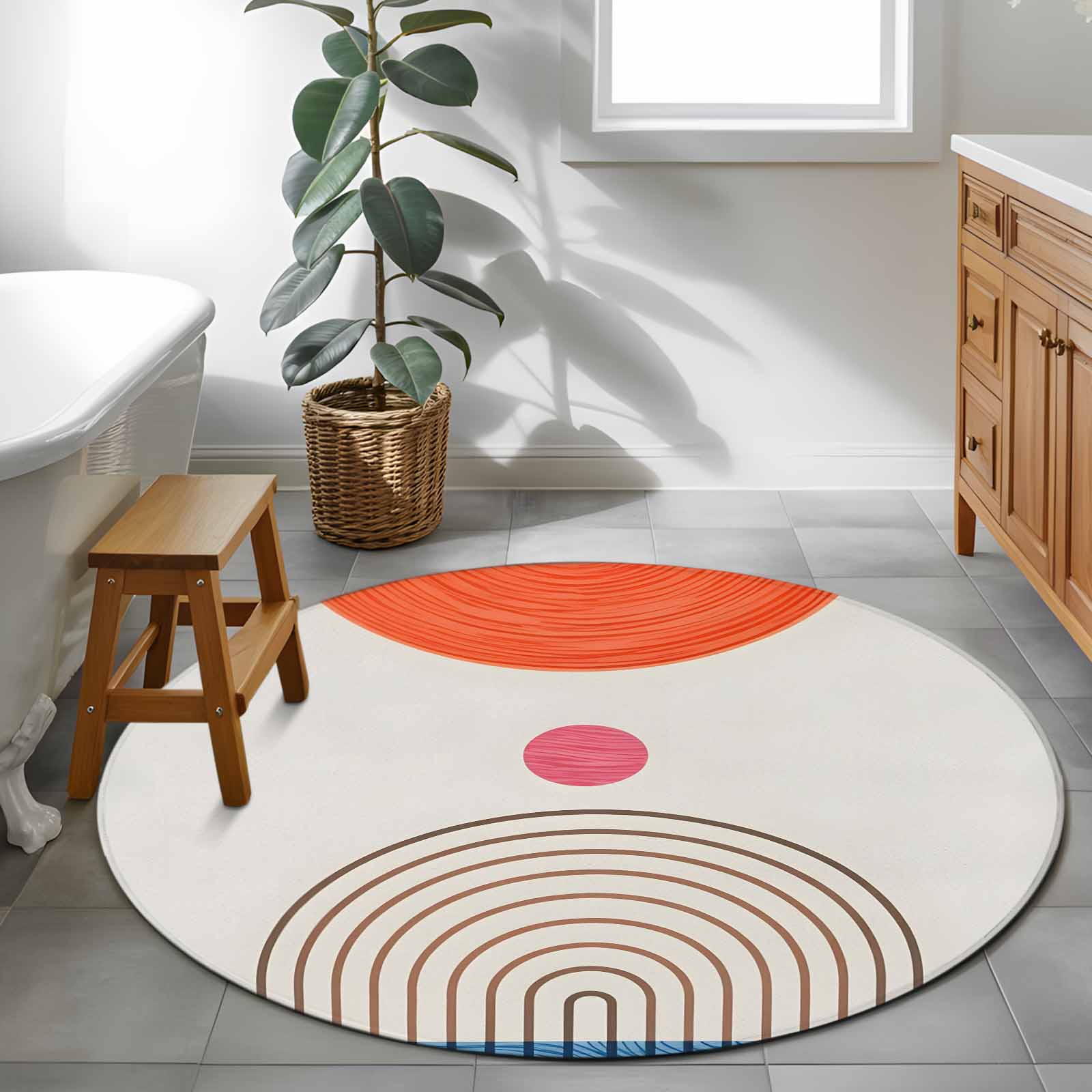 Red Circle 4ft Round Rug for Cozy Reading Nook Home Office Chair Area ...