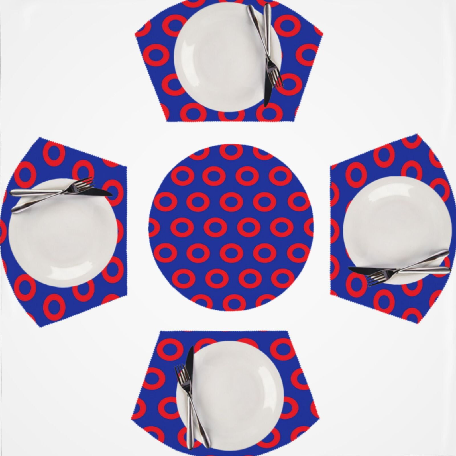 Red Circles On Blue Round Table Placemats Set Of 5 Wedge Table Mats ...