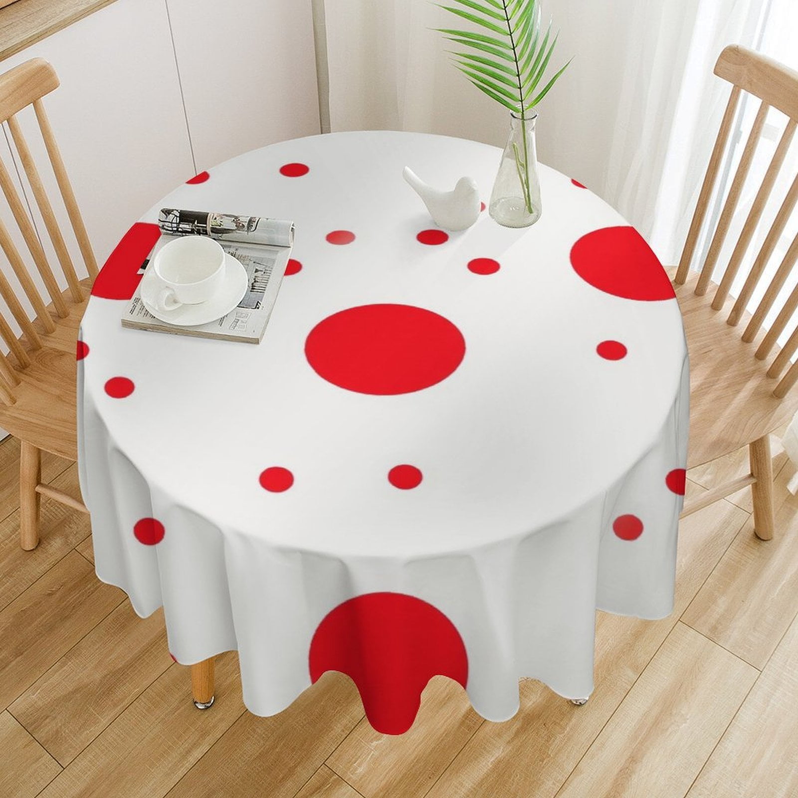 Red Circles White Background Round Polyester Tablelcoth Circular Table ...