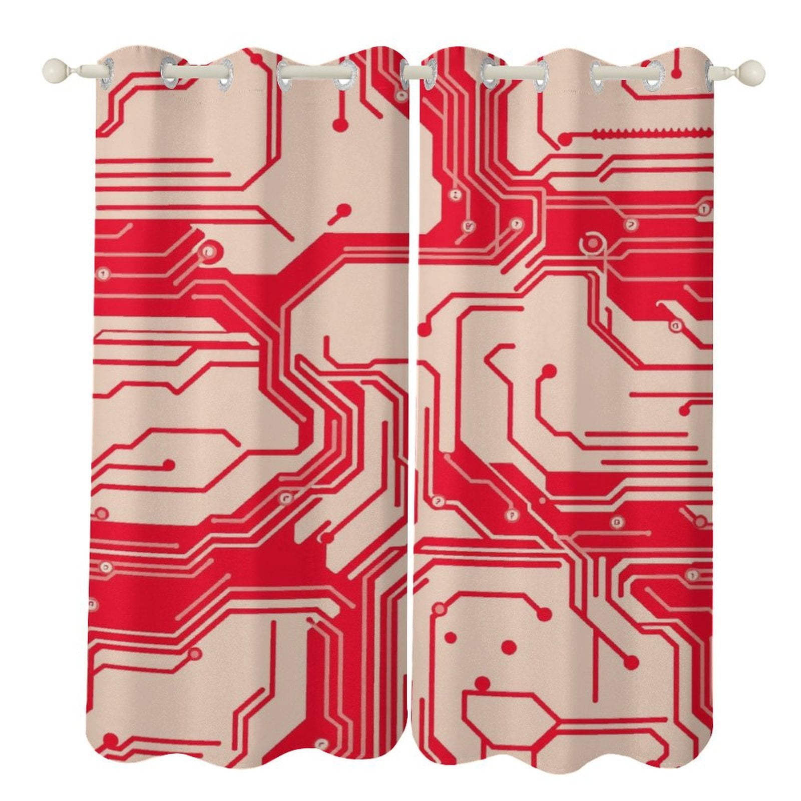 Red Circuit Board Design Window Curtains Drapes Bedroom Living Room ...