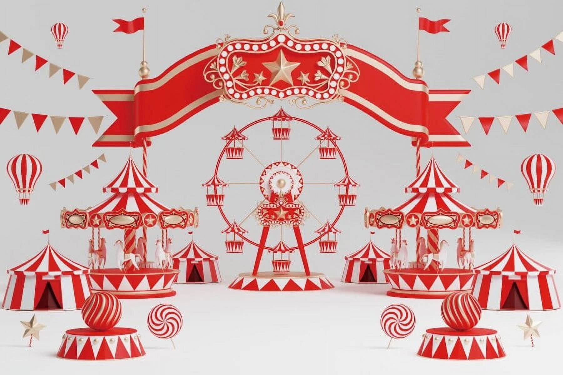 Red Circus Backdrop Children's Circus Cartoon Ferris Wheel Baby Shower ...