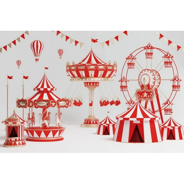 Red Circus Backdrop Children's Circus Cartoon Ferris Wheel Baby Shower ...