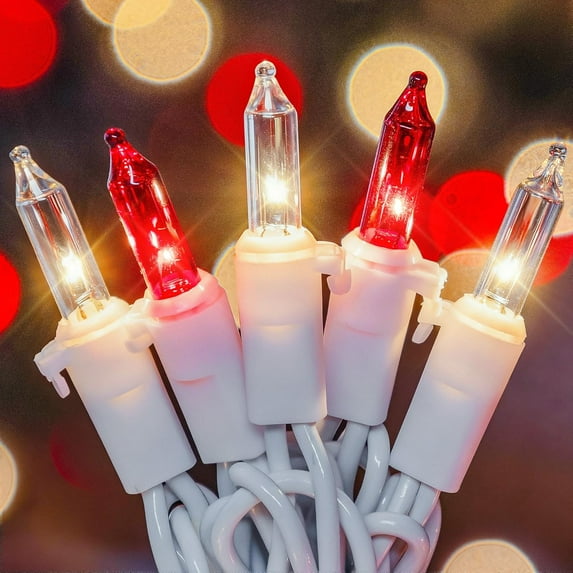 Red Clear Christmas Lights,13FT 50 Count Incandescent Mini Light,White ...