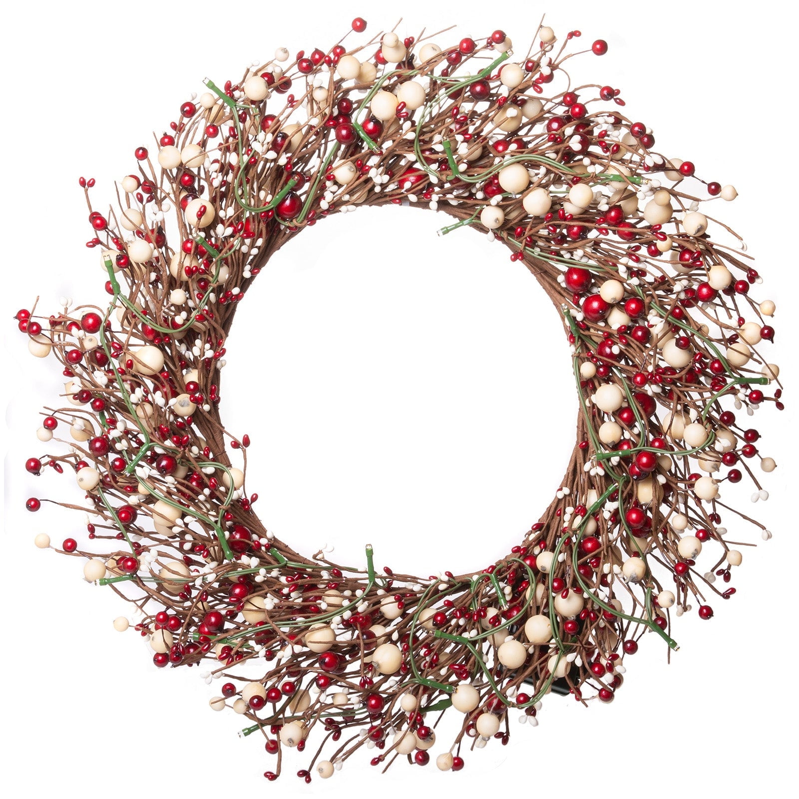 Red Co. 22” Light-Up Christmas Wreath with Red and Cream Pip Berries ...