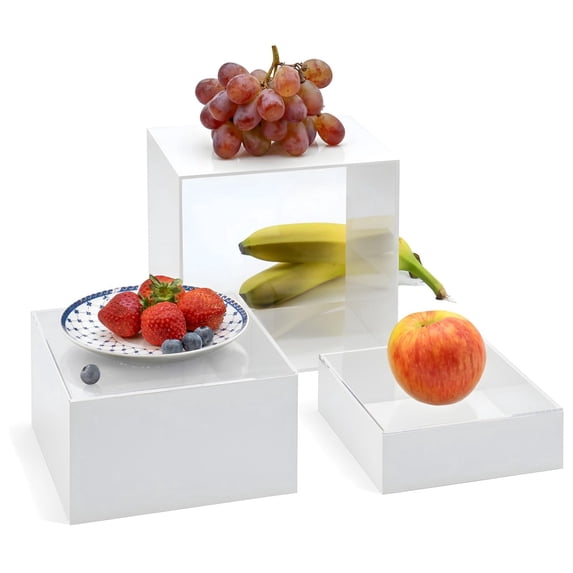 Red Co. Set of 3 Glossy White / Clear Top Acrylic Cube Display Nesting ...