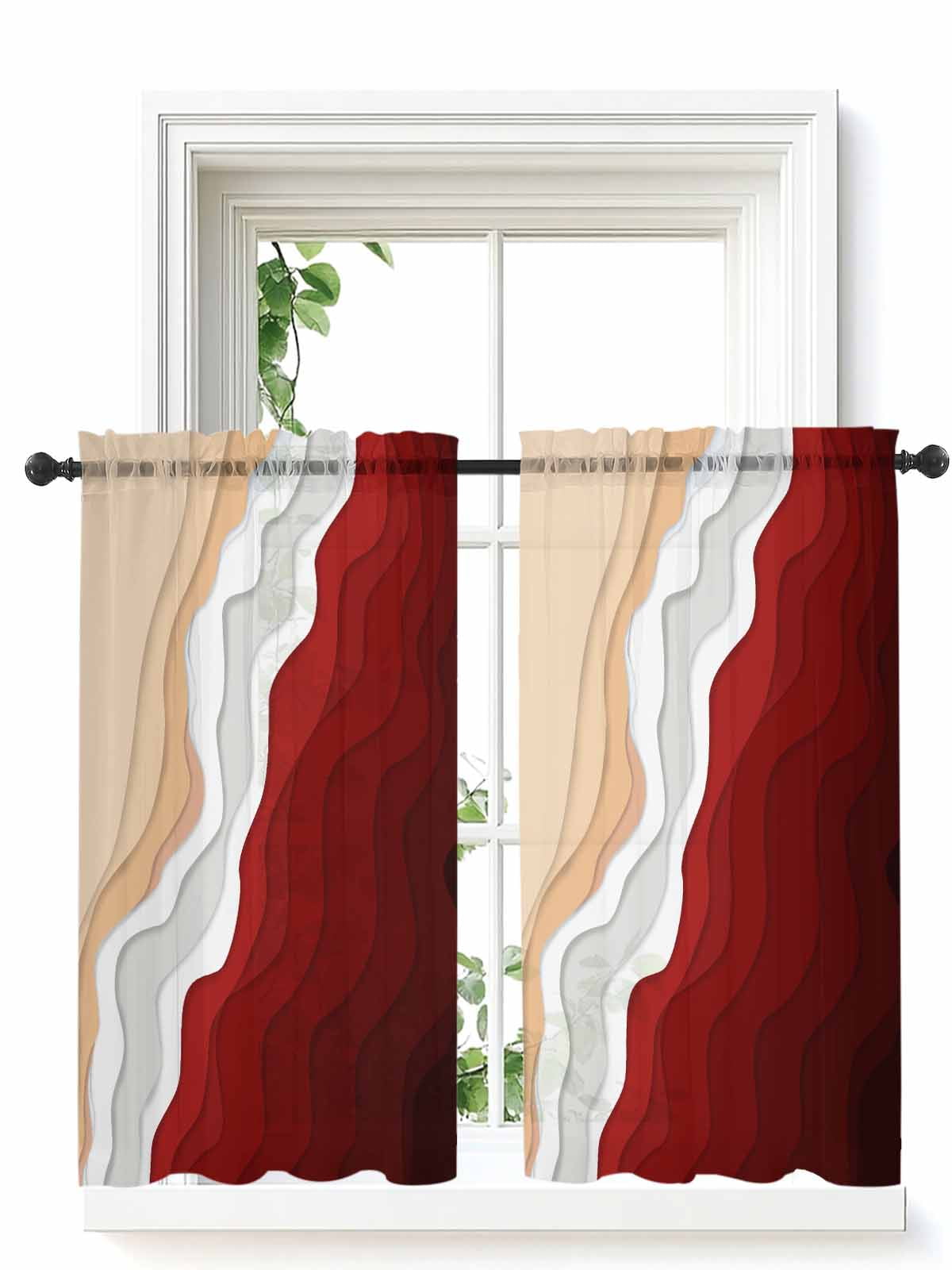 Red Coastal Beach Curtains 45 Inch Length,Sheer Curtains for Bedroom ...