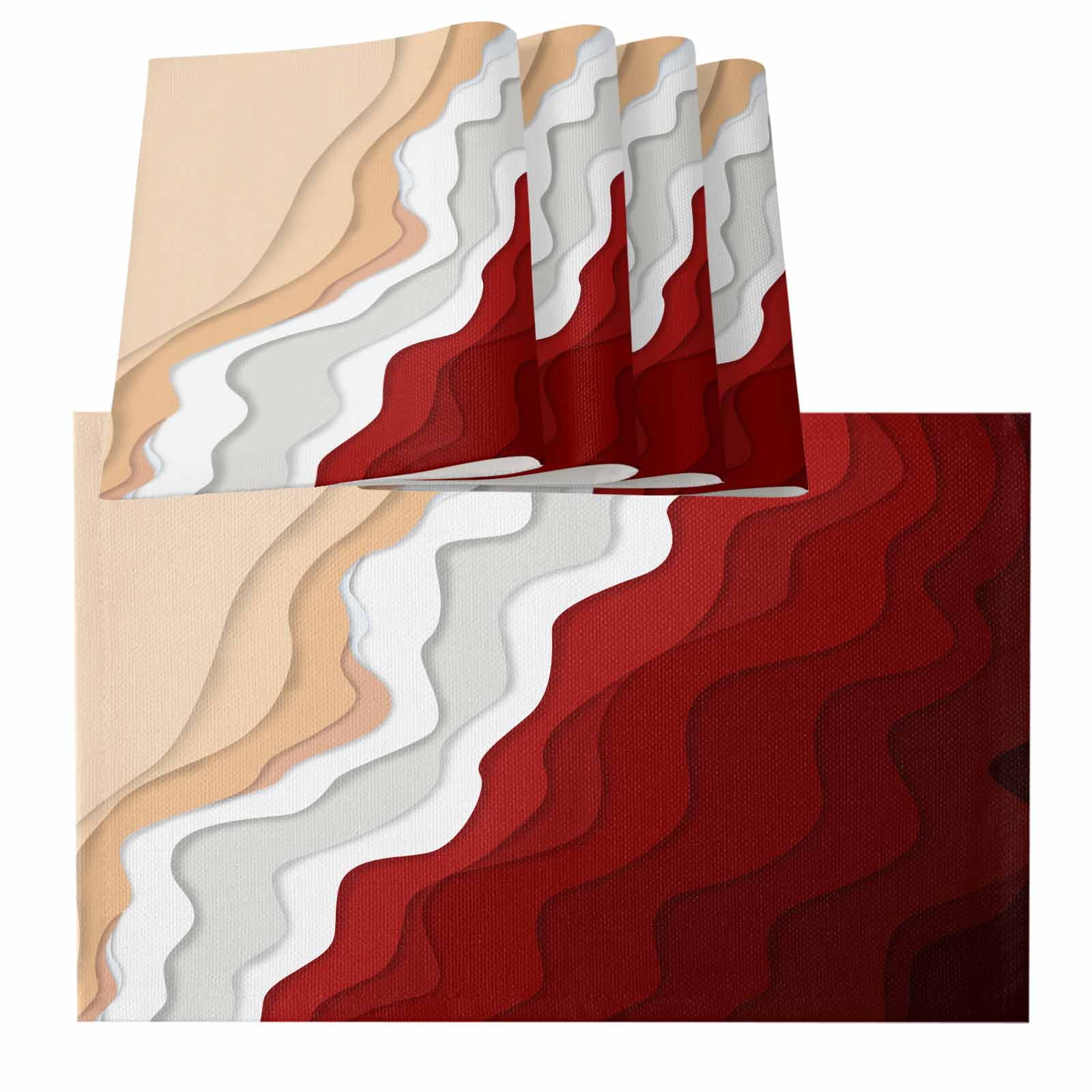 Red Coastal Beach Farmhouse Abstract Ocean Waves Striped Burlap Kitchen ...
