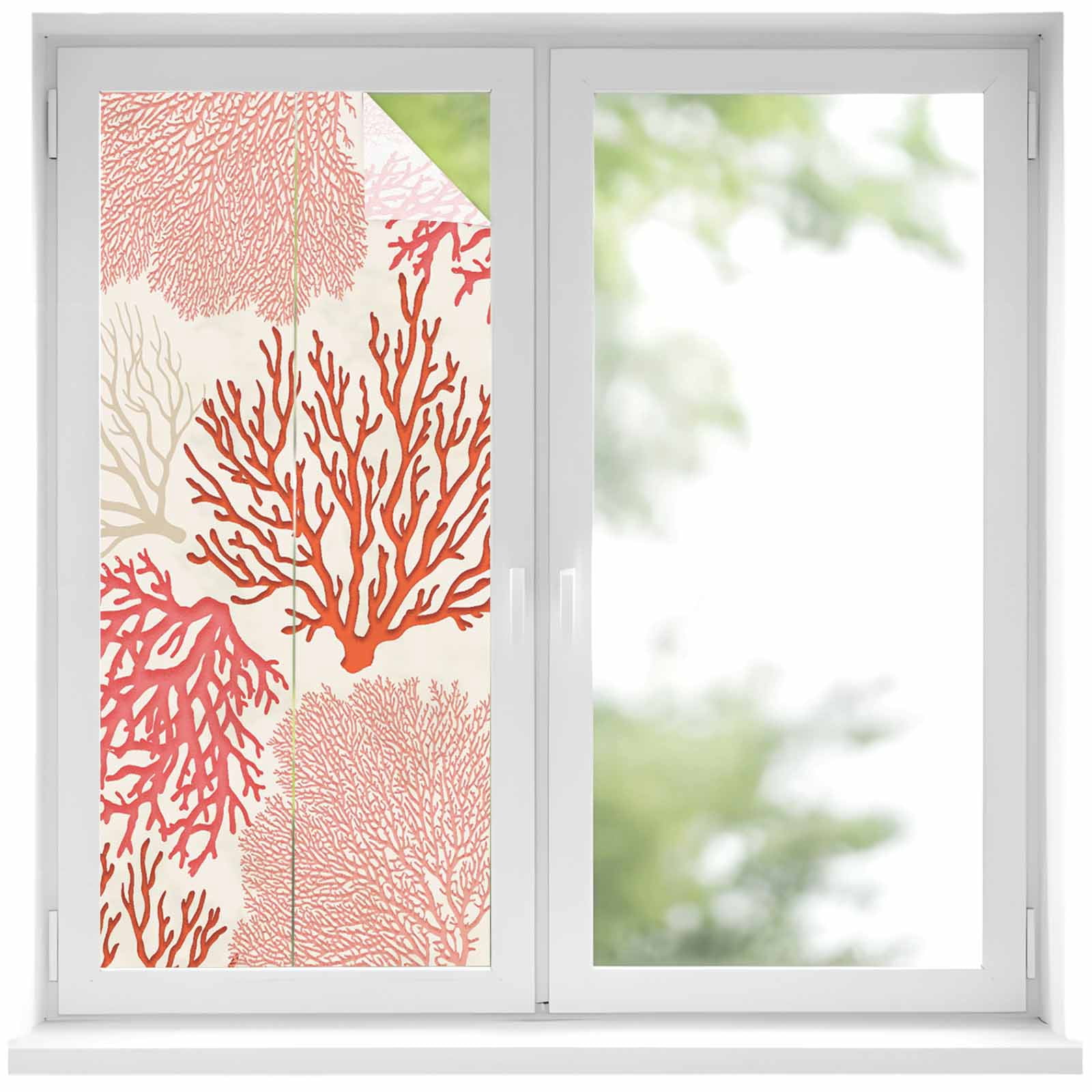 Red Coastal Window Privacy Film, Vintage Coral Ocean Modern Sea ...