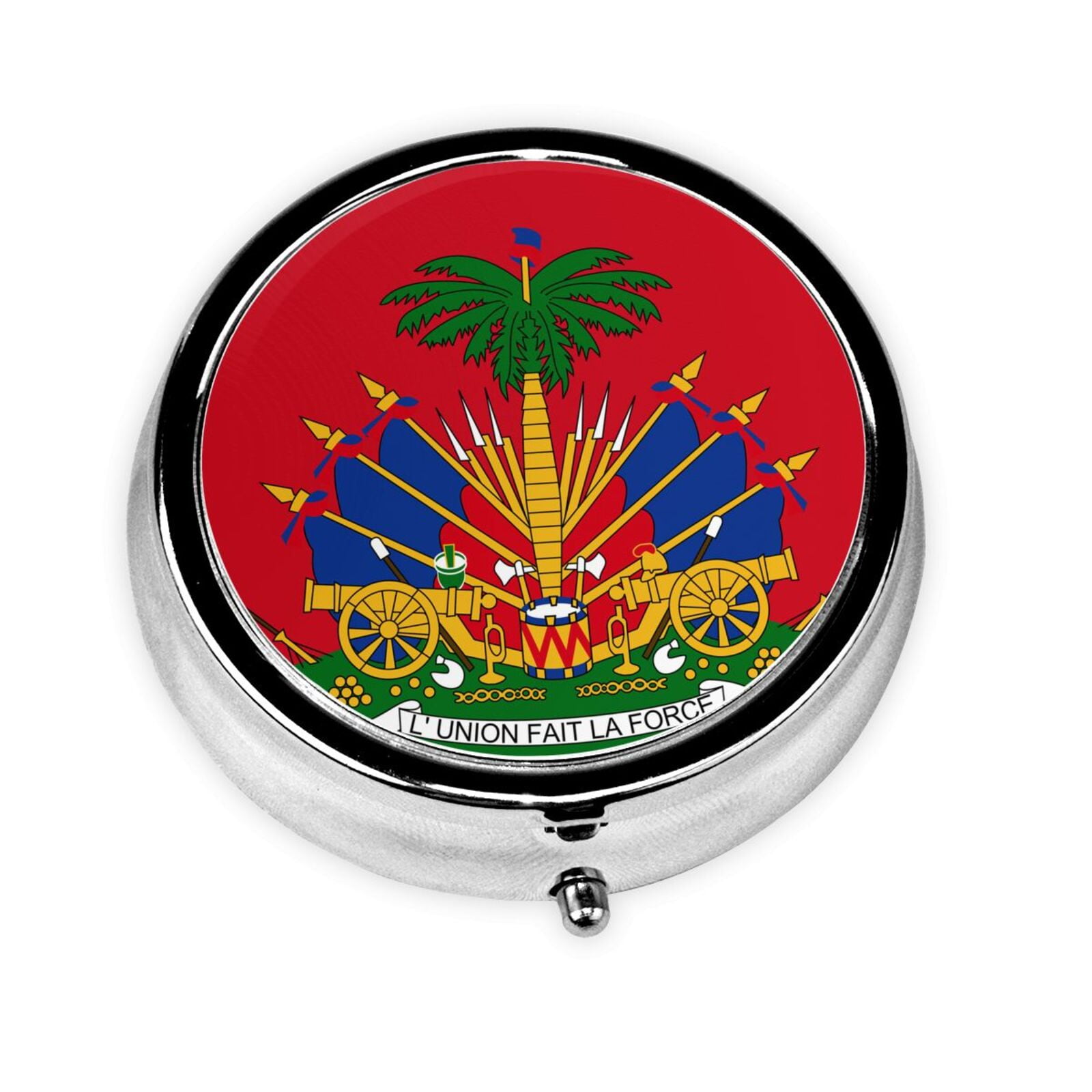 Red Coat Of Arms Of Haiti Pill Case Pill Box Round 3 Compartment Small ...