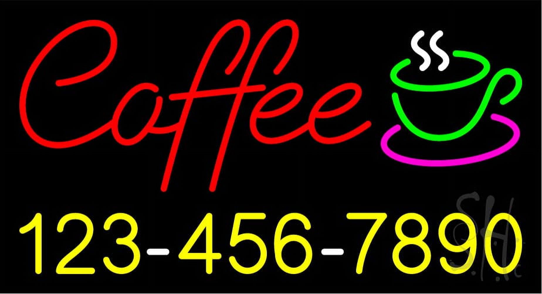 Red Coffee with Phone Number LED Neon Sign 20 x 37 - inches, Black ...
