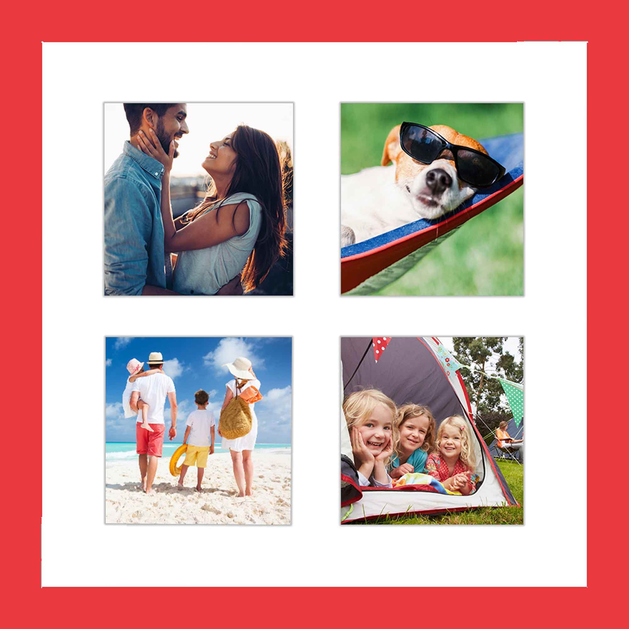 Red Collage Frame With Mat - 10x10 Frame For Four 4" x 4" Photos ...