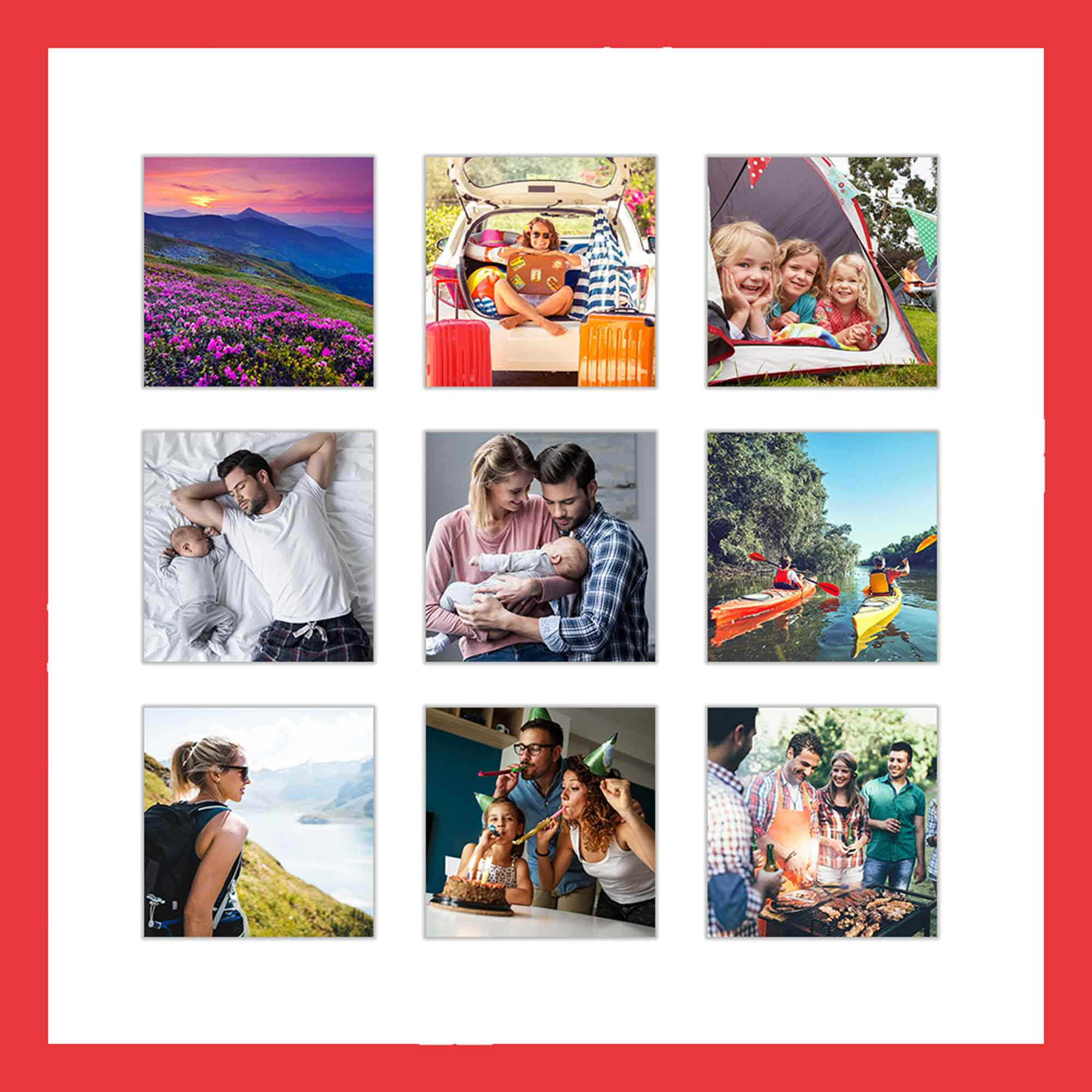 Red Collage Frame With Mat - 14x14 Frame For Nine 4" x 4" Photos ...