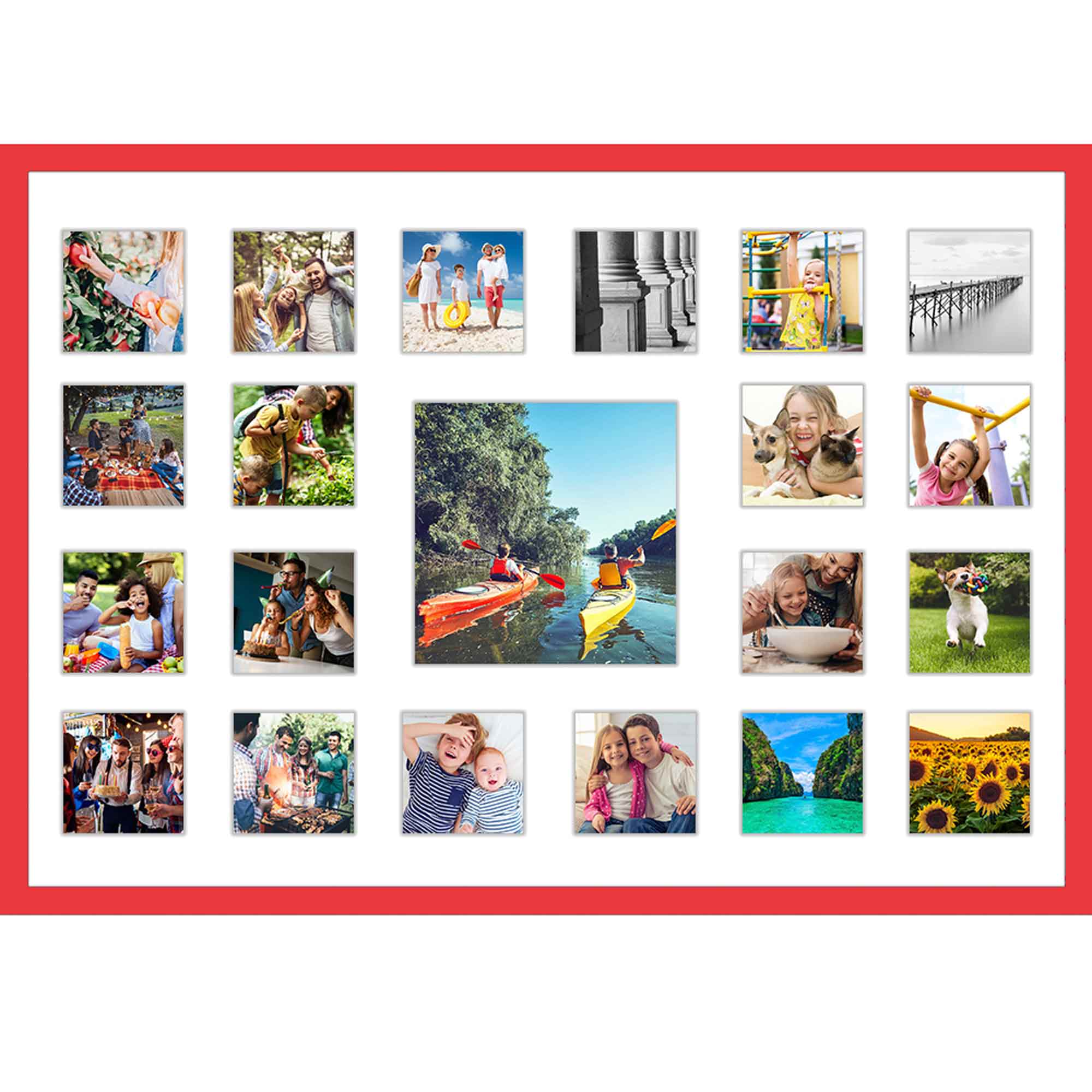 Red Collage Frame With Mat - 20x29 Frame For (20) 4" x 4" and (1) 8" x ...