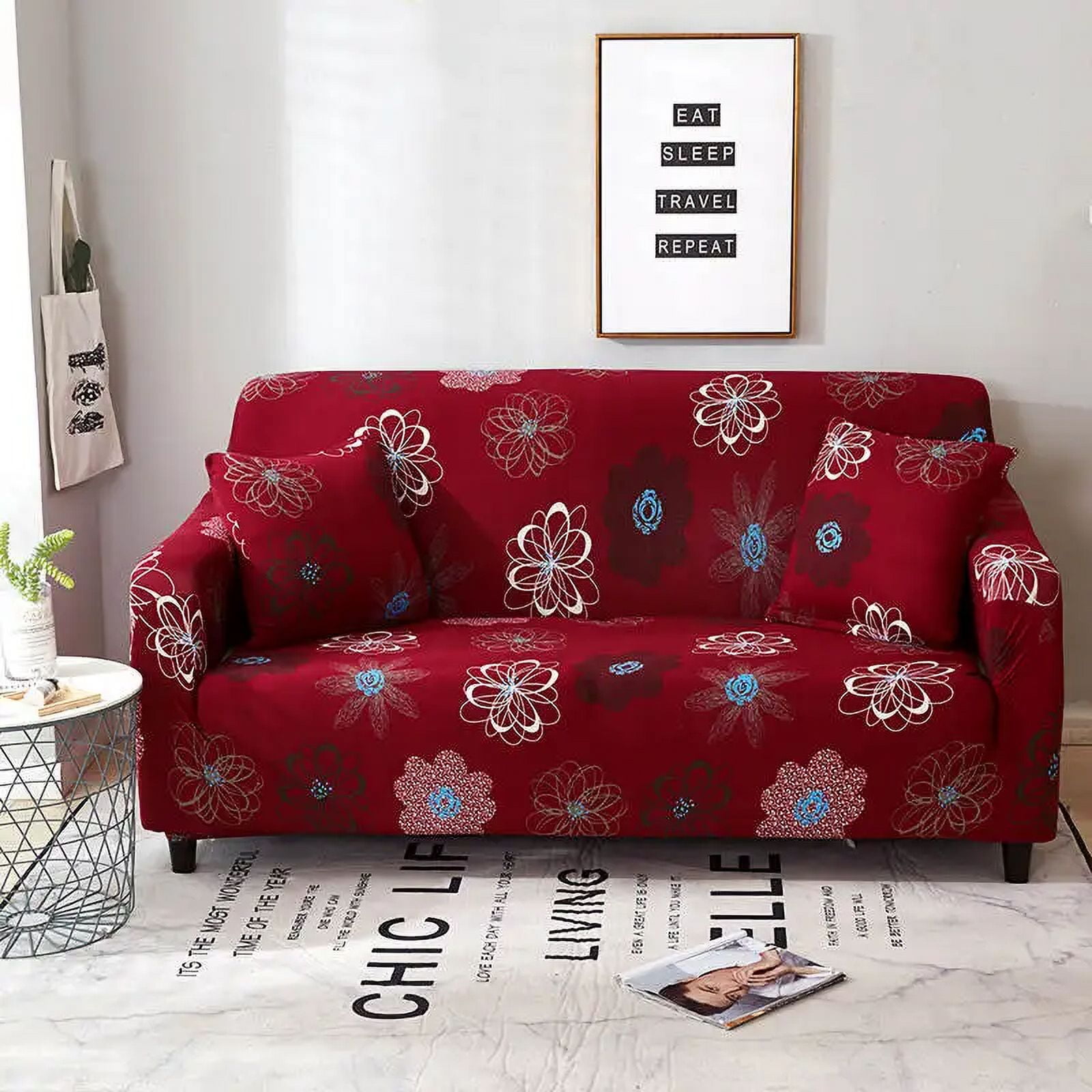 Red Color Sofa Covers for Living Room Floral Elastic Couch Cover Fundas ...