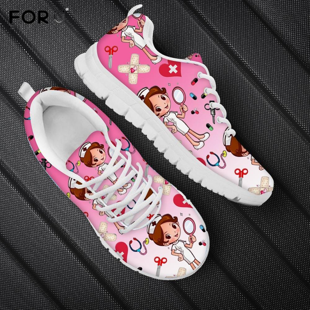 Red Color Women Flats Shoes Funny Cartoon Nurse Pattern Female Spring ...