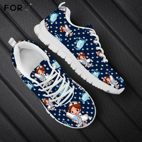 Red Color Women Flats Shoes Funny Cartoon Nurse Pattern Female Spring ...