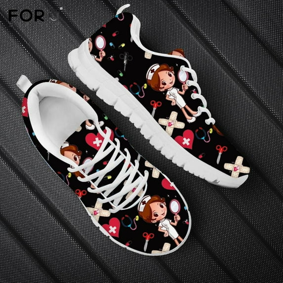 Red Color Women Flats Shoes Funny Cartoon Nurse Pattern Female Spring ...
