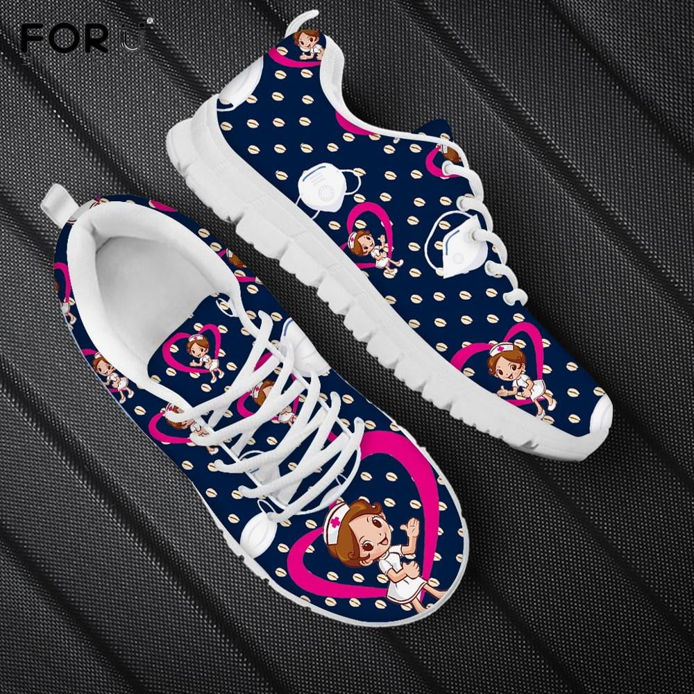 Red Color Women Flats Shoes Funny Cartoon Nurse Pattern Female Spring ...