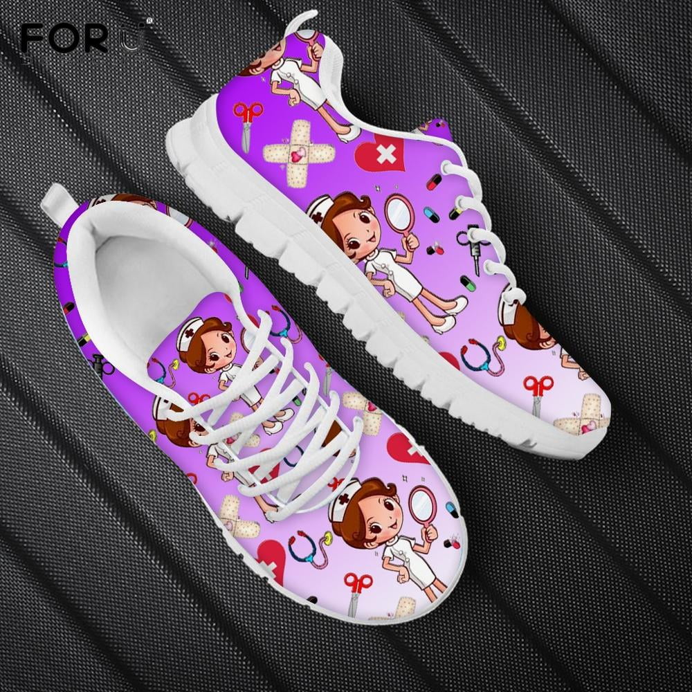 Red Color Women Flats Shoes Funny Cartoon Nurse Pattern Female Spring ...