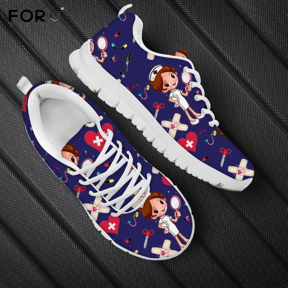 Red Color Women Flats Shoes Funny Cartoon Nurse Pattern Female Spring ...