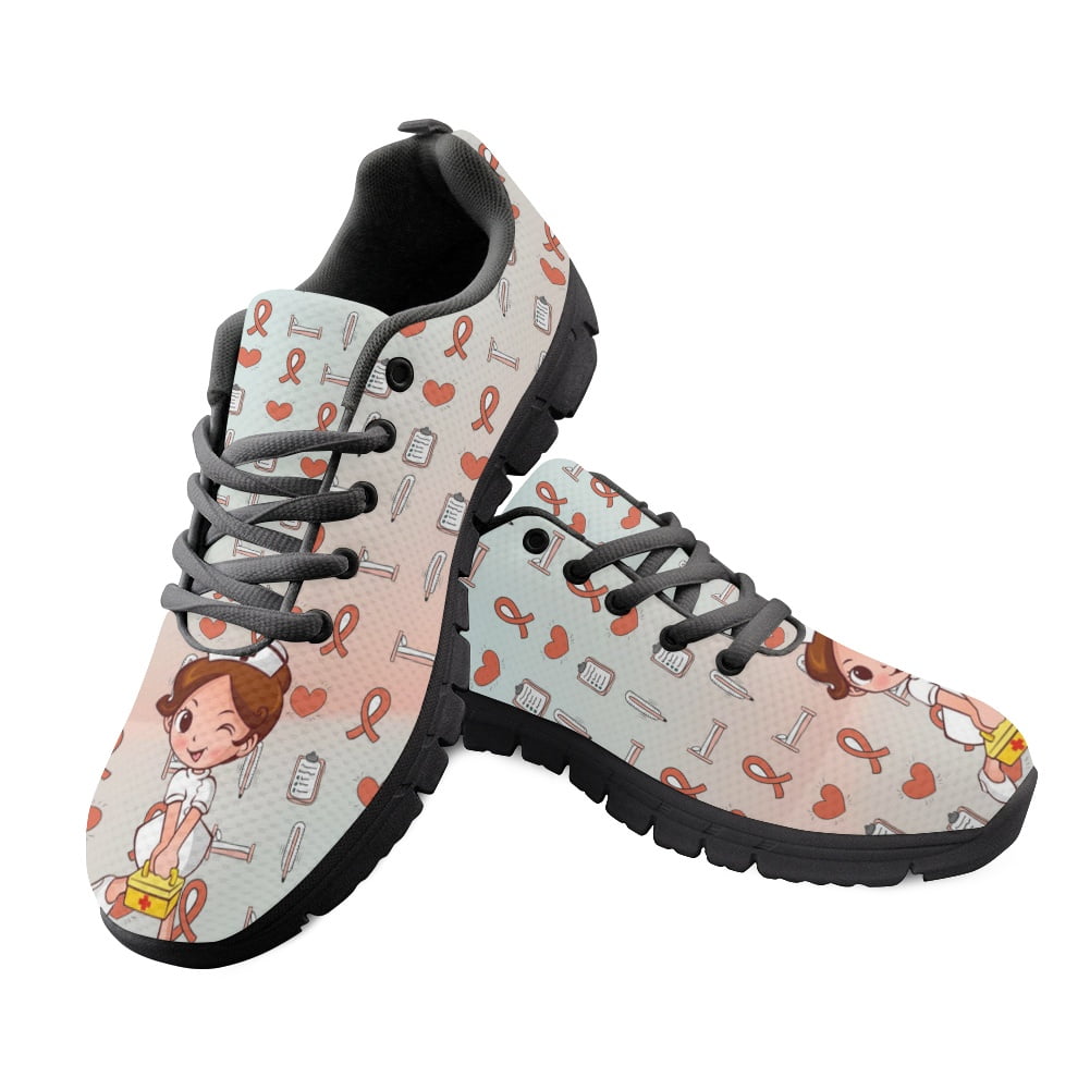 Red Color Women Flats Shoes Funny Cartoon Nurse Pattern Female Spring ...
