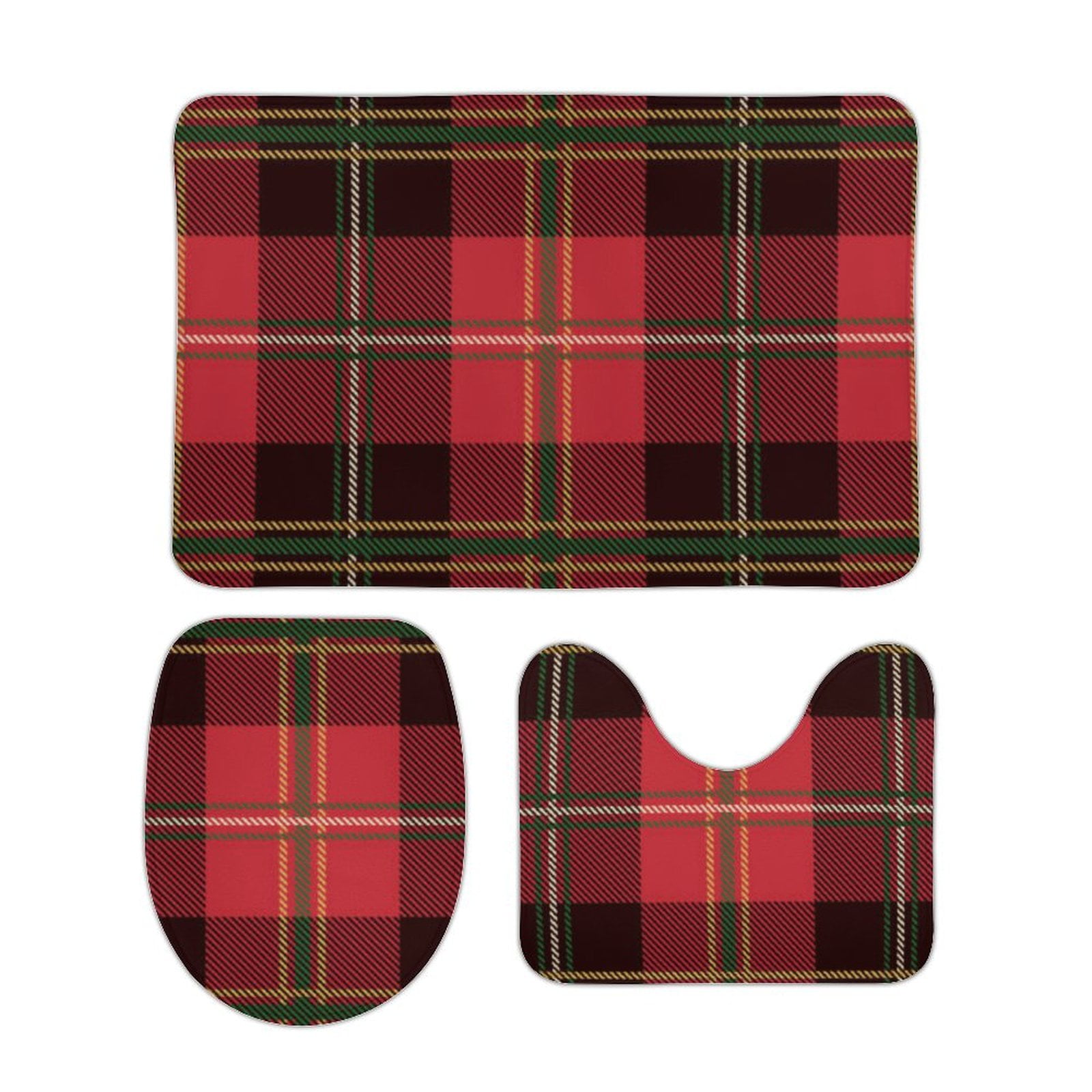 Red Colored Diamond Grid Bathroom Mats Set 3-piece Bath Mats , Washable ...