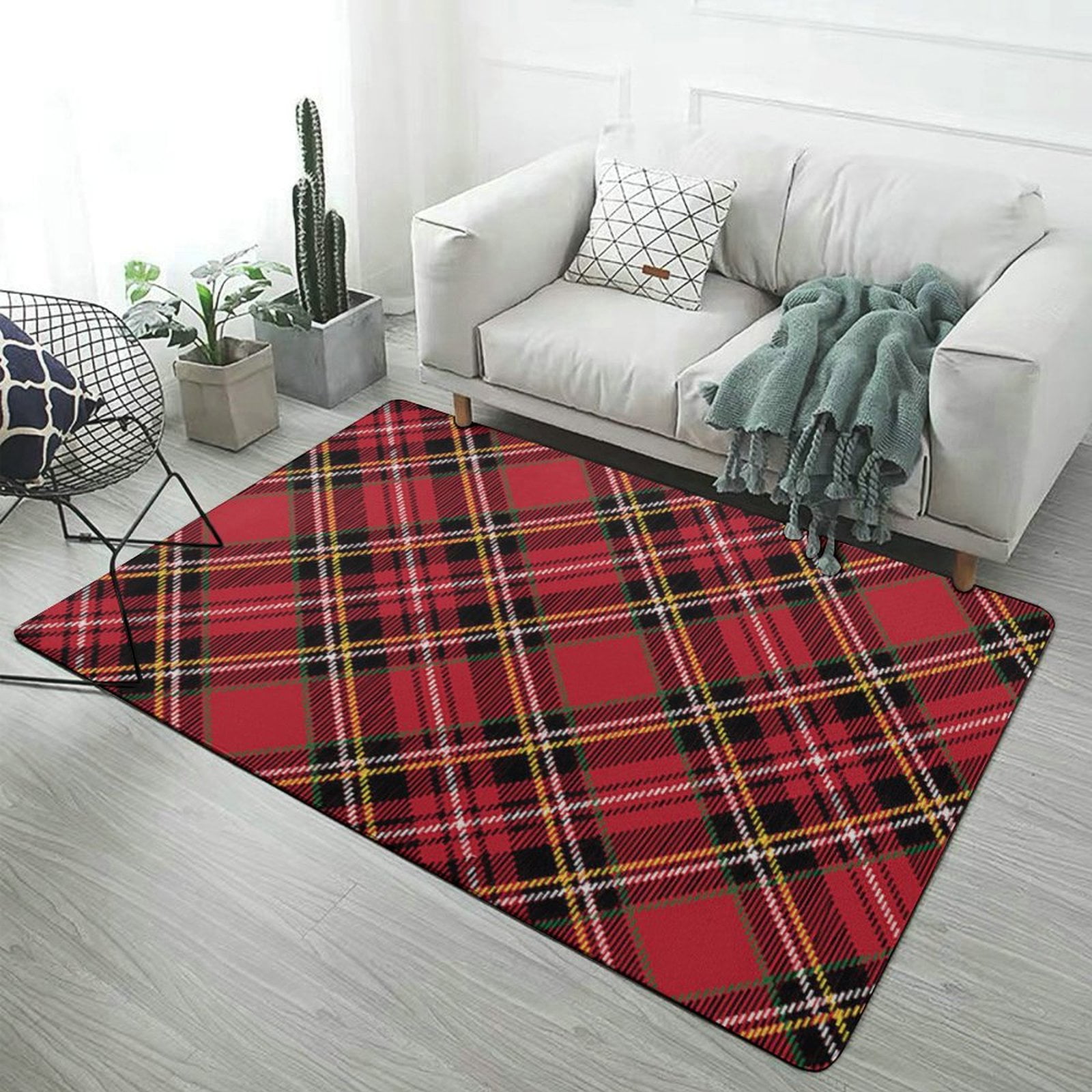 Red Colored Diamond Grid Carpet Style Living Room Bedroom Rug Modern 3d ...