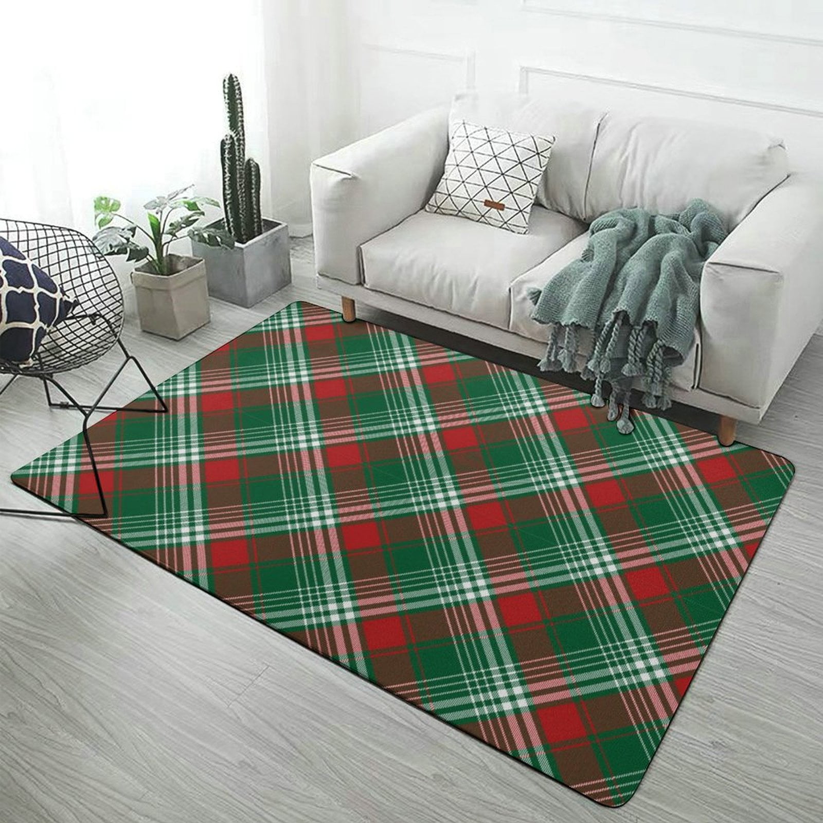 Red Colored Diamond Grid Carpet Style Living Room Bedroom Rug Modern 3d ...