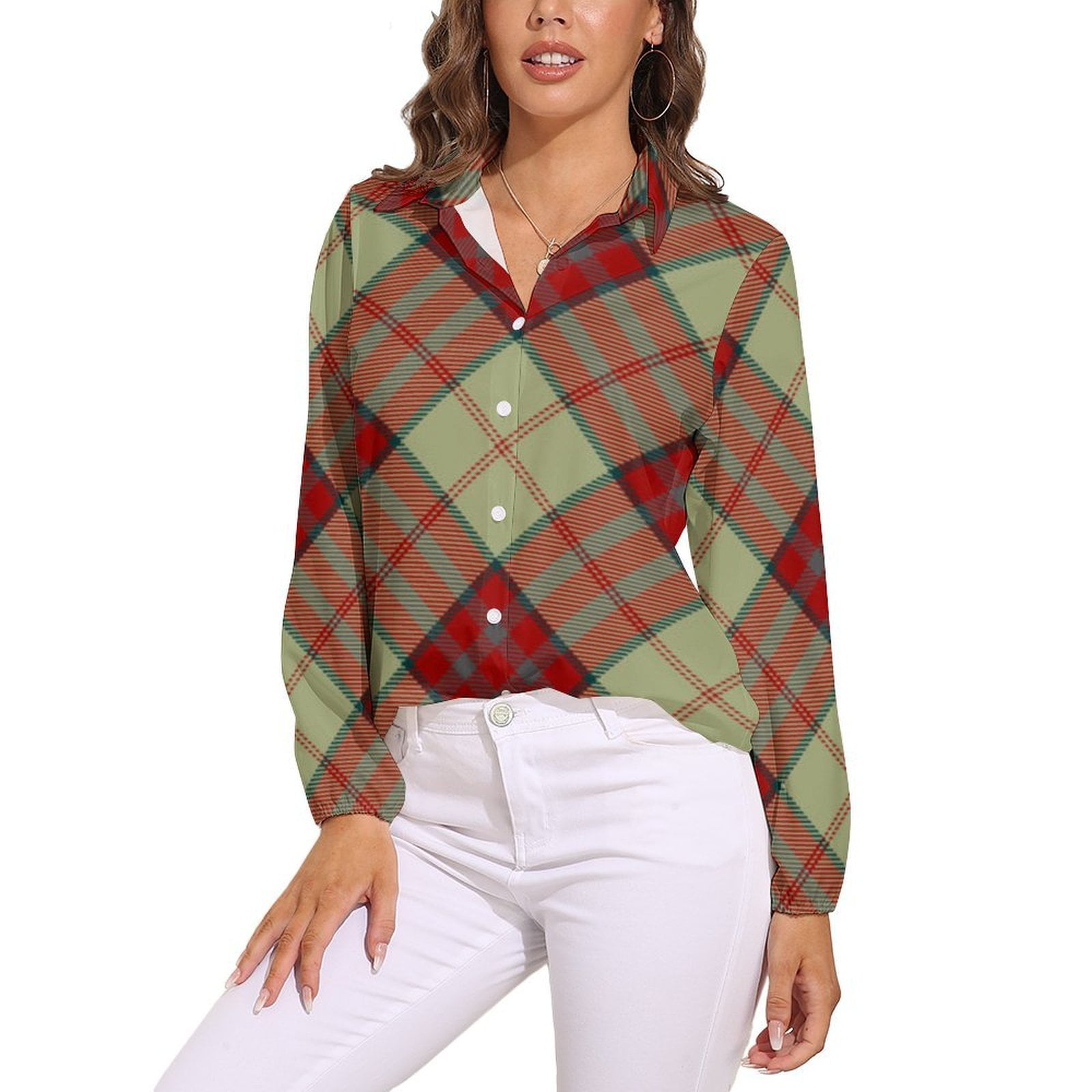 Red Colored Diamond Grid Power Blouse Retro Hippy Flowers Trendy ...