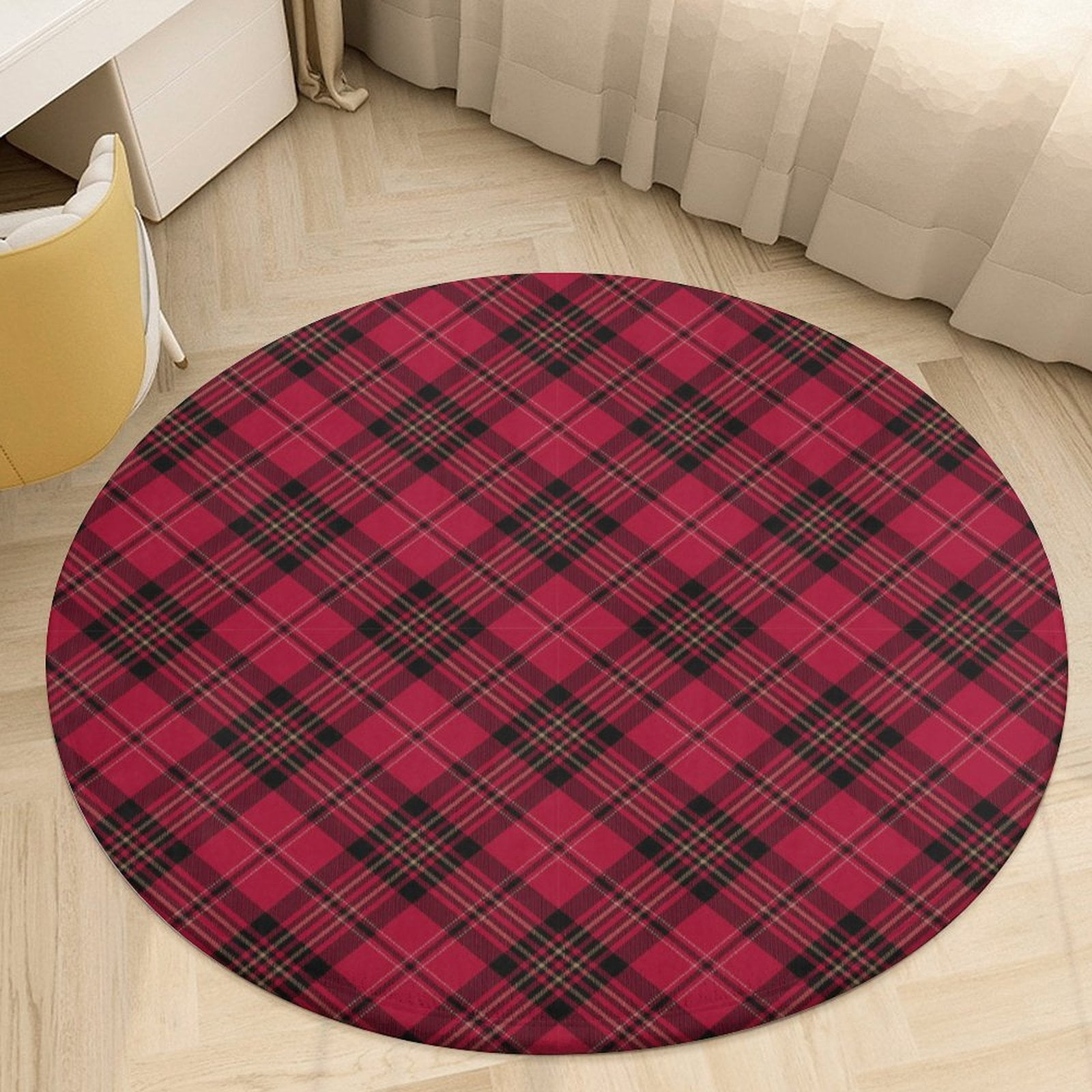 Red Colored Diamond Grid Round Area Rugs for Bedroom Living Room, 6FT ...