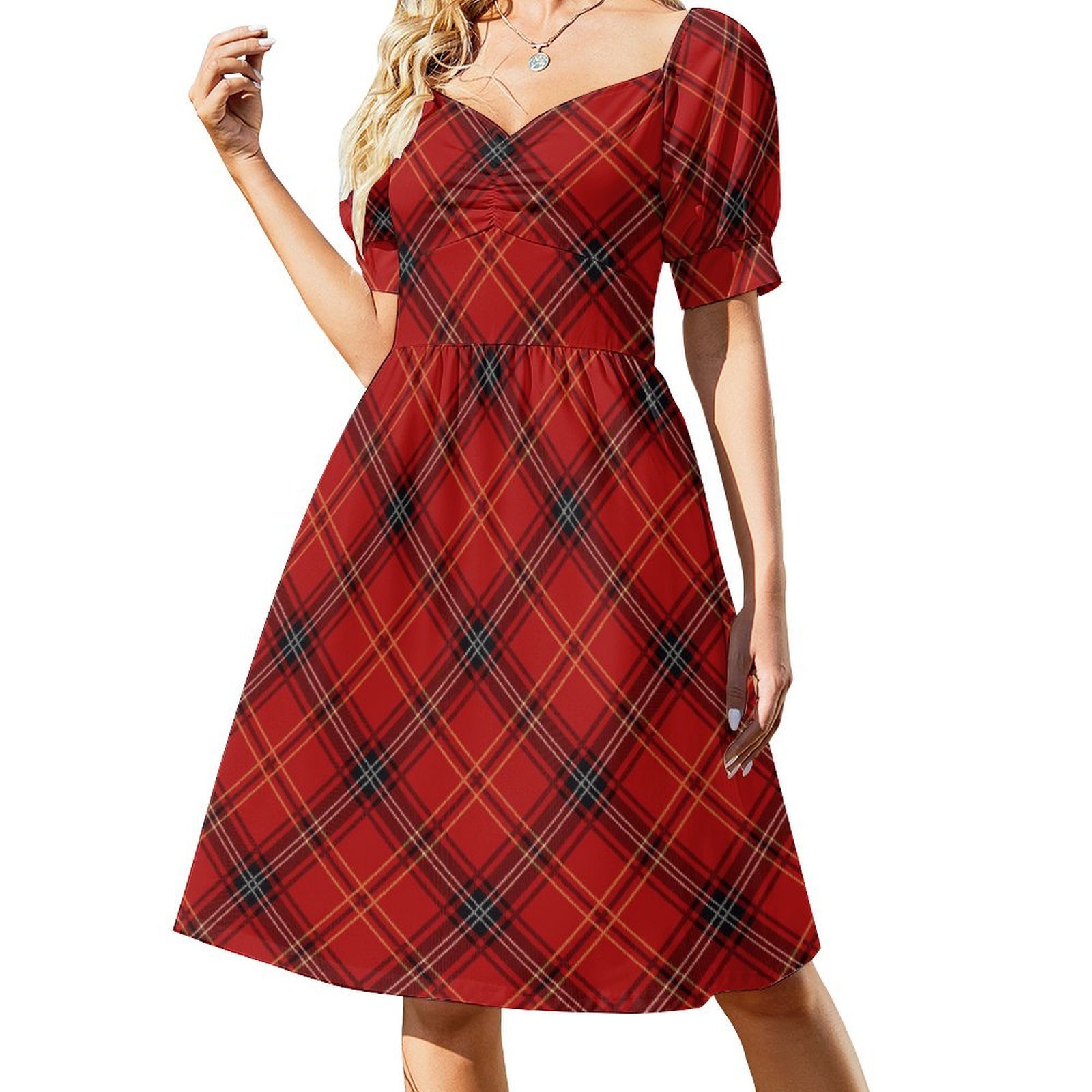 Red Colored Diamond Grid Summer Women's Dress 2025 Elegant Dresses Plus ...