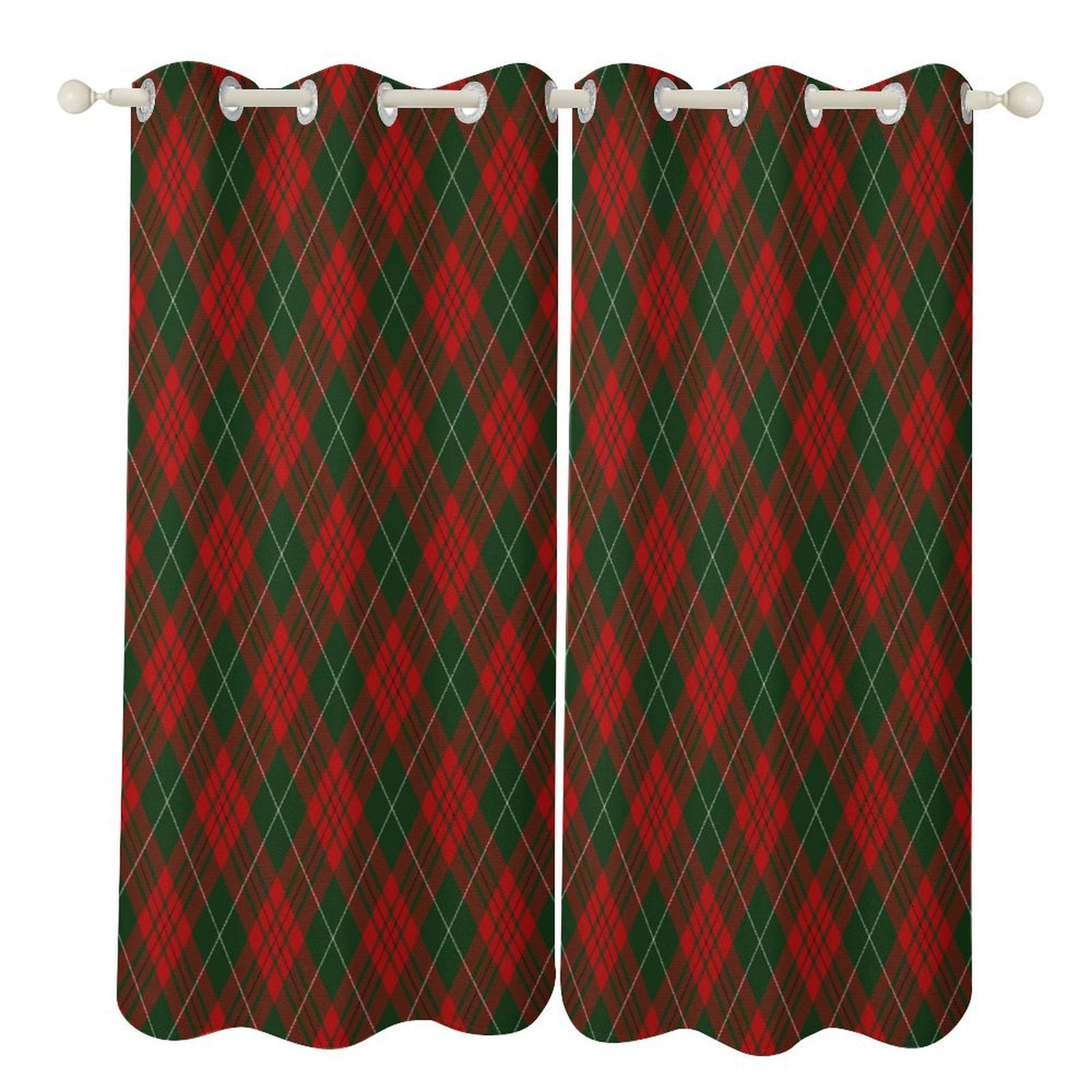 Red Colored Diamond Grid Window Blackout Curtain 3d Printed Blackout ...