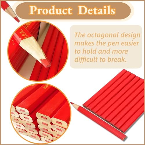 Red Colored Pencils, 10 Pieces Carpenter Pencils, Octagonal Red Hard ...