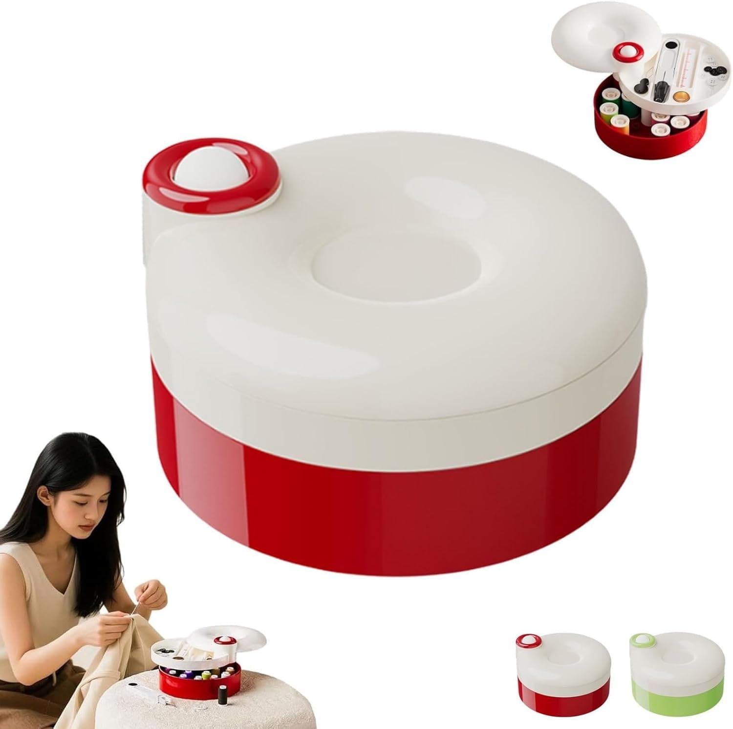 Red Compact Sewing Kit With Upper And Lower Rotating Magnetic Branches ...