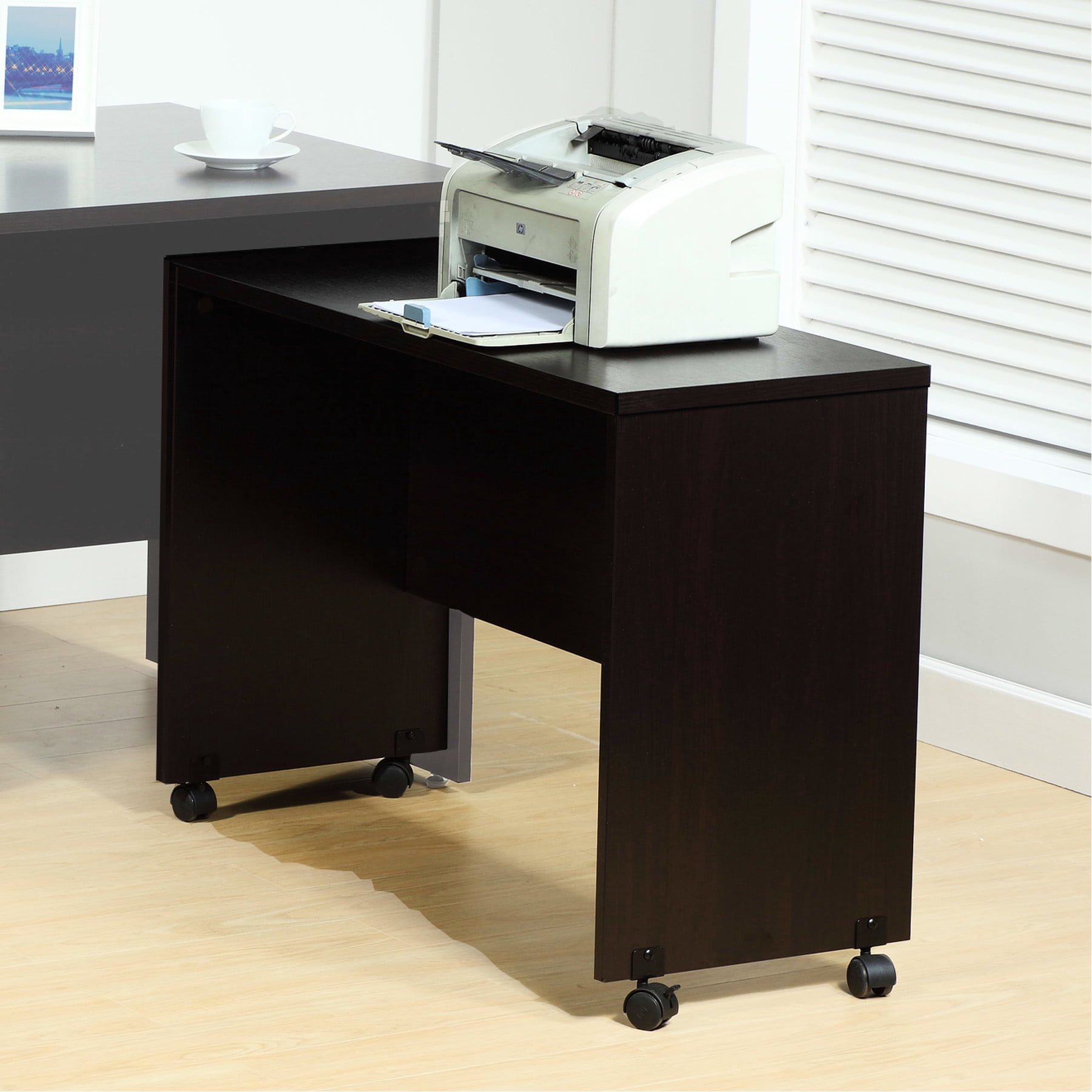 Red Computer Desk With Four Wheels And A Back Side Enhancement Feature ...