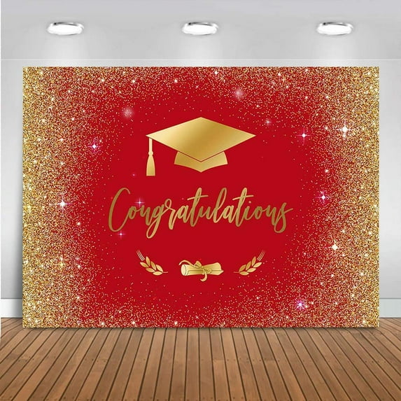 Red Congrats Grad Backdrop Class of 2026 Graduation Background Glitter ...