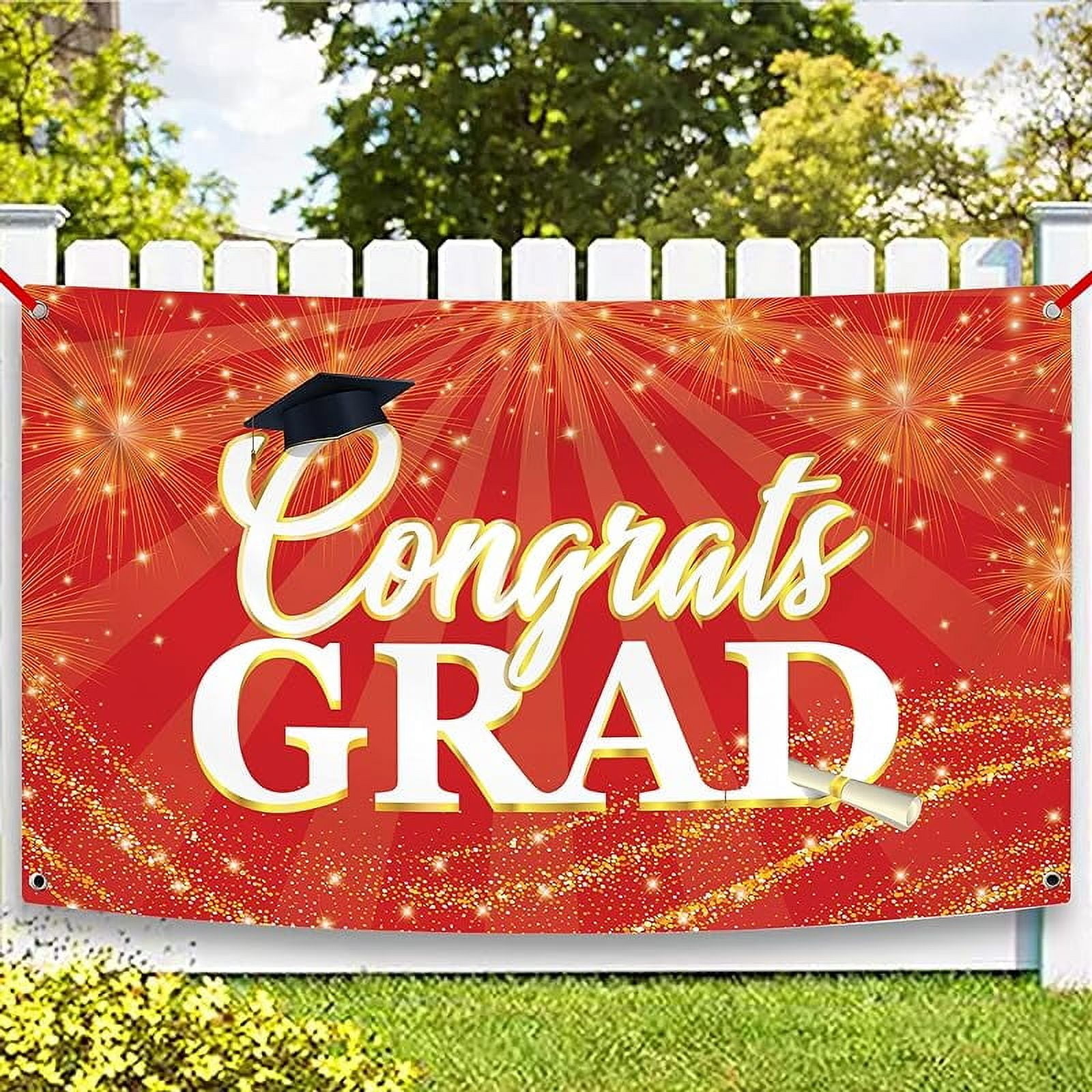 Red Congrats Grad Banner - XtraLarge 72x44 Inch | Red Graduation Banner ...