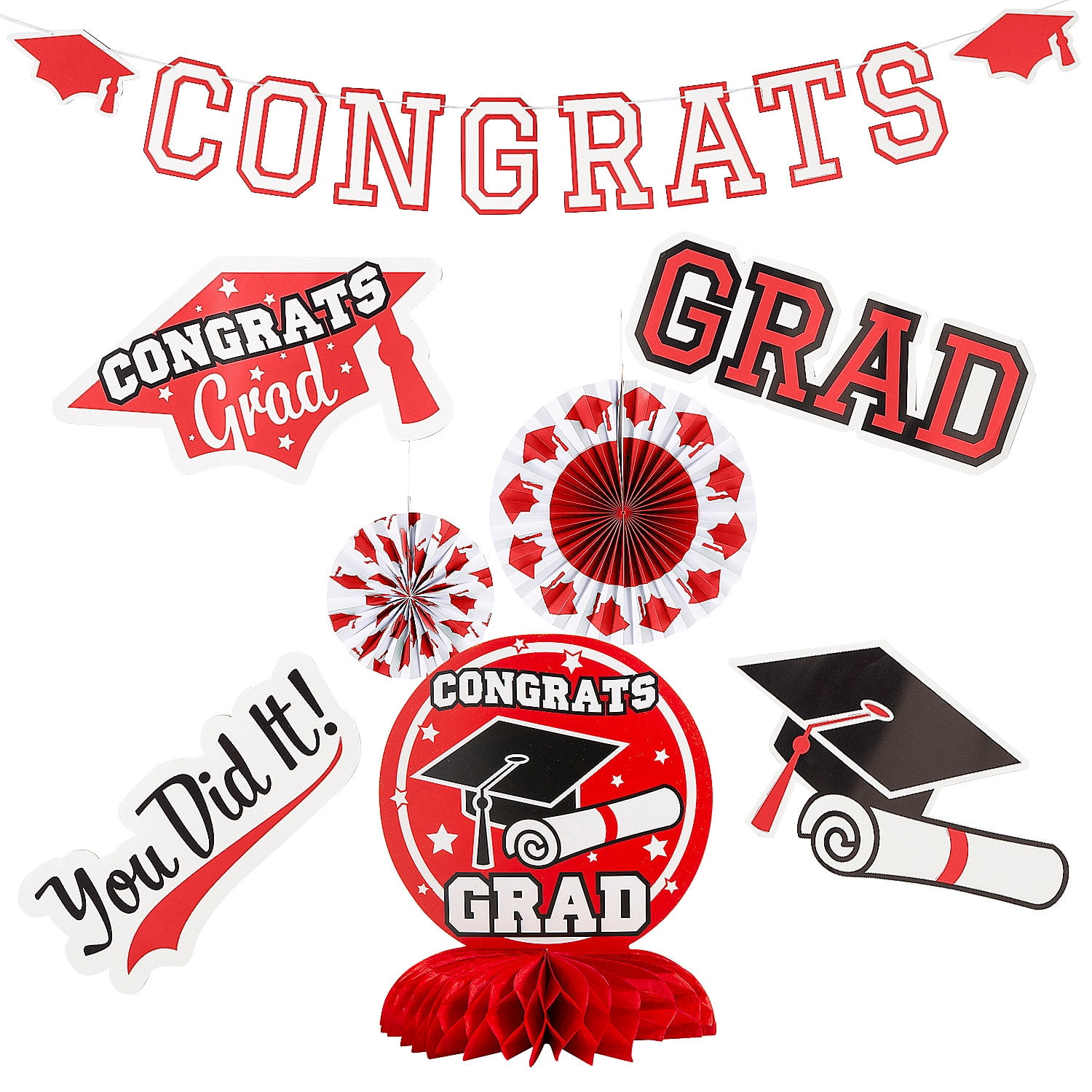 Red Congrats Grad Graduation Party Room Decorating Kit - 11 Pieces ...
