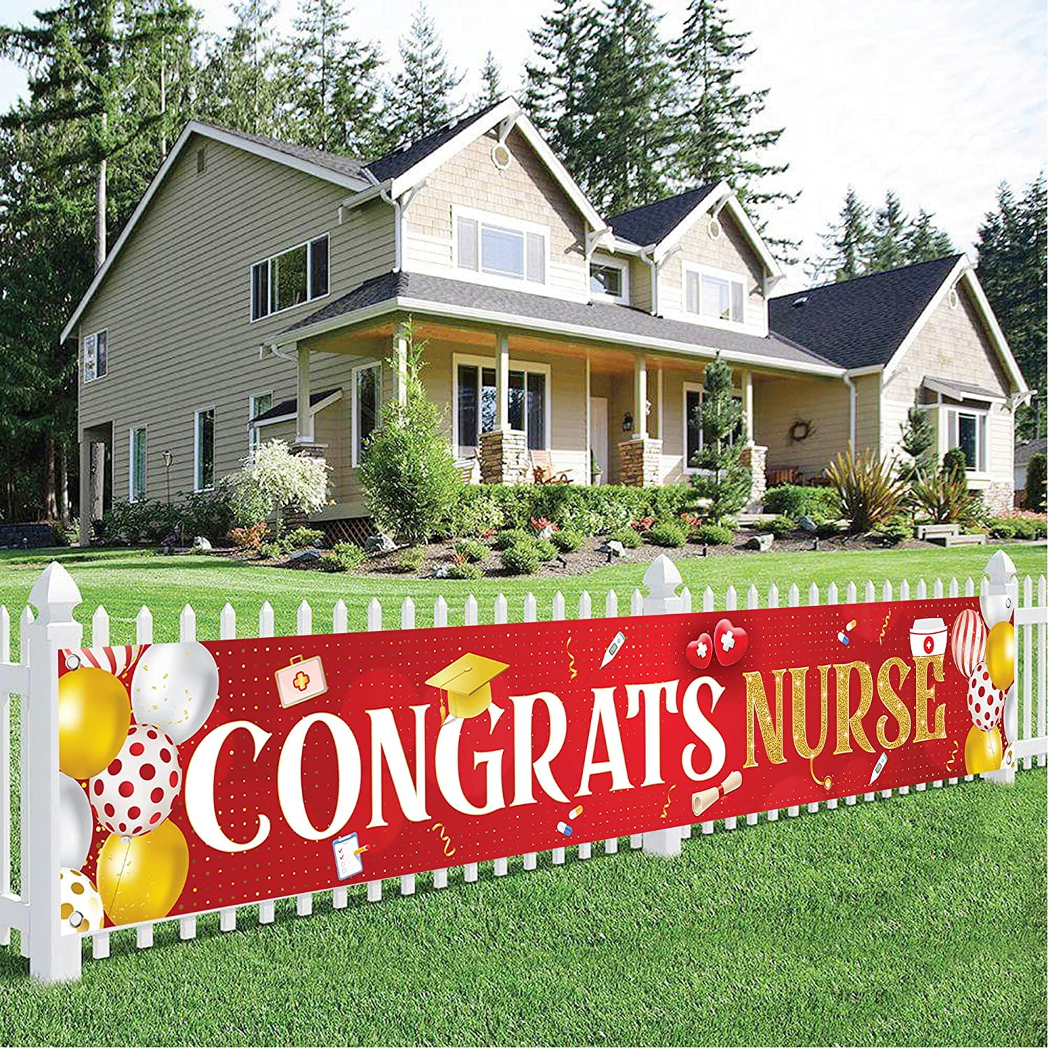 Red Congrats Nurse Yard Banner -16 X 71 inch |Nursing Graduation Party ...