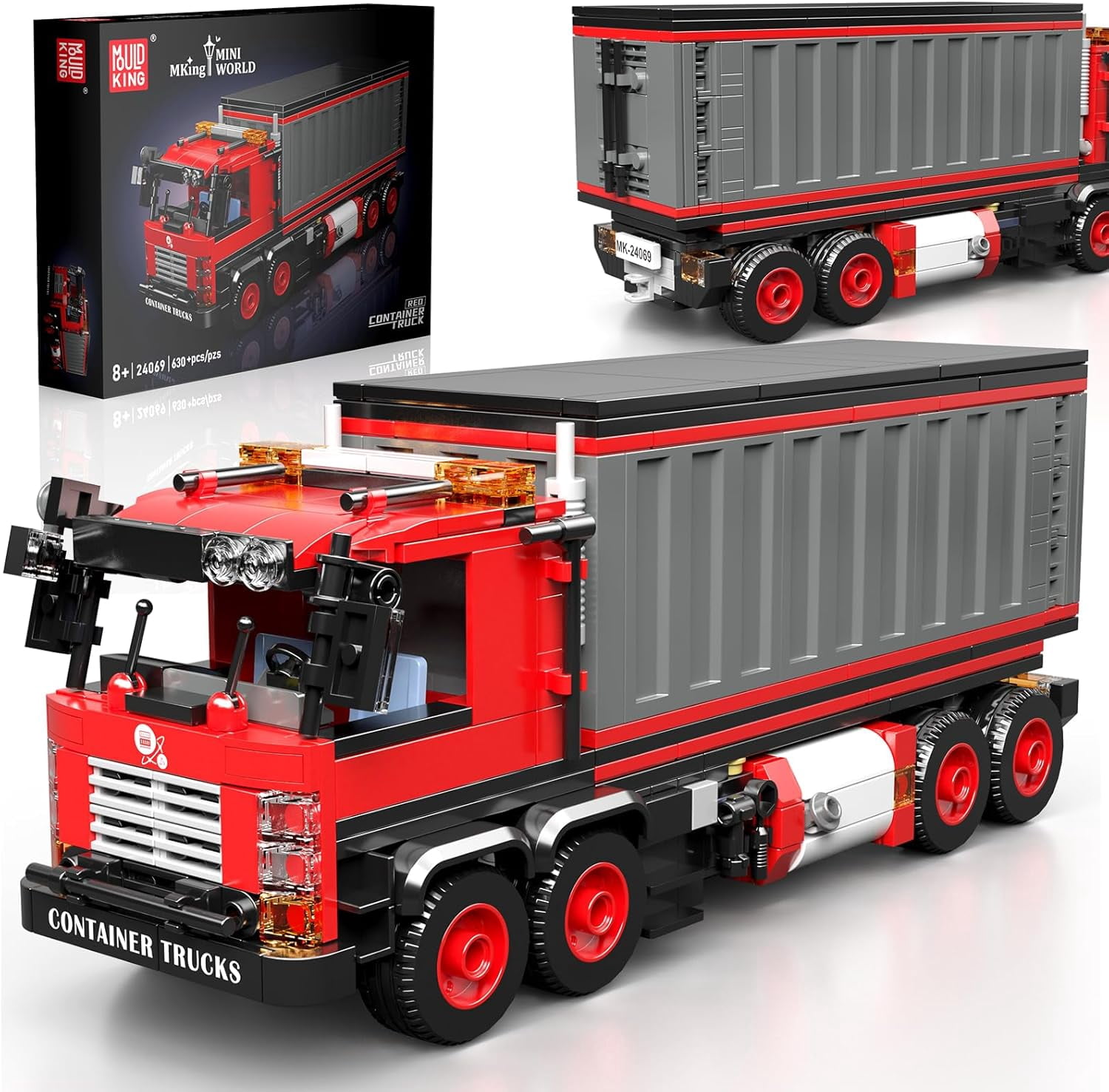 Red Container Truck Building Set, Toy Realistic American Style Trucks ...